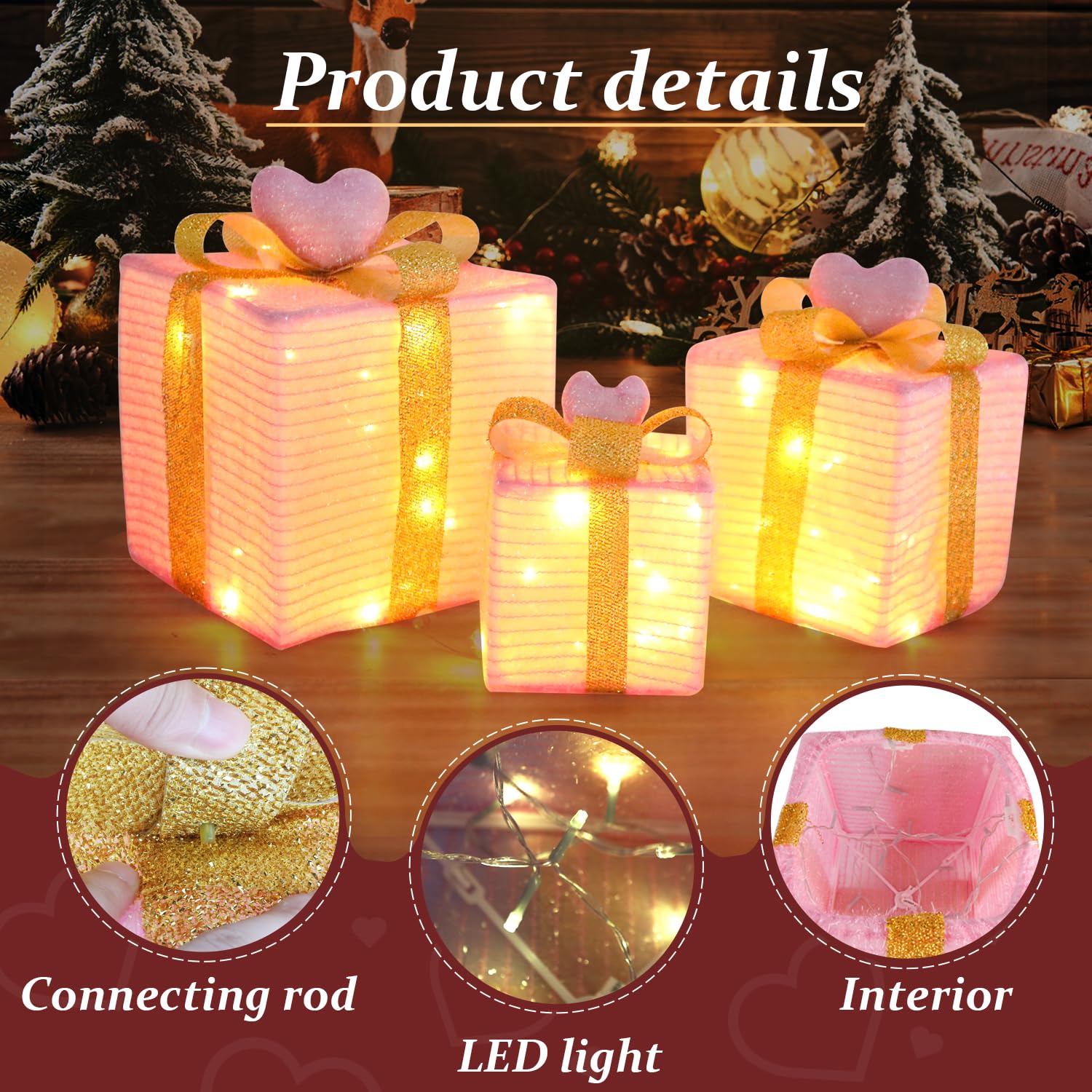 Snapklik.com : 3 Sets Pink Lighted Gift Boxes, Room Decor For Bedroom ...