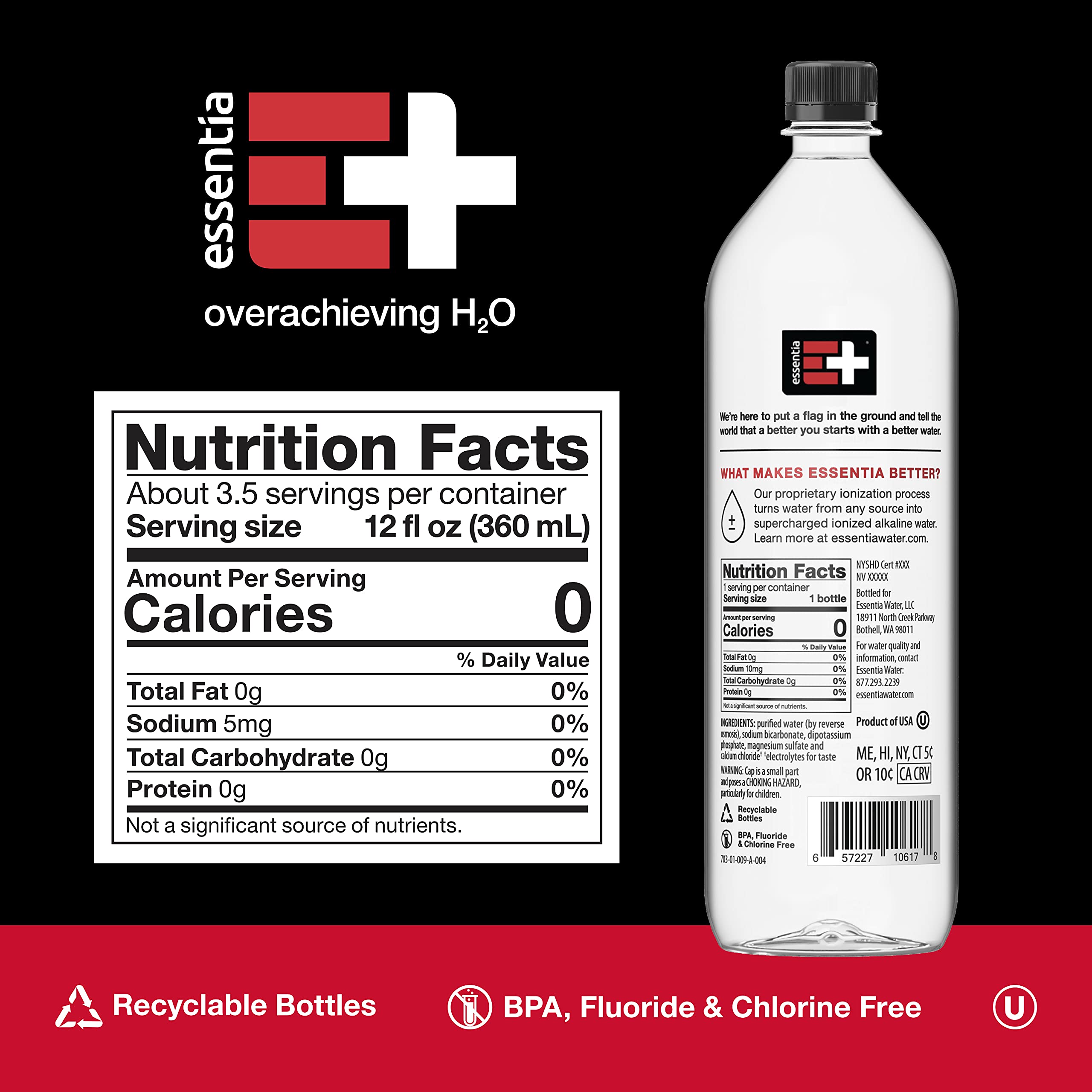 Essentia Water 1.25 Liter, Pack of 12 Bottles; 99.9% Pure, Infused with ...