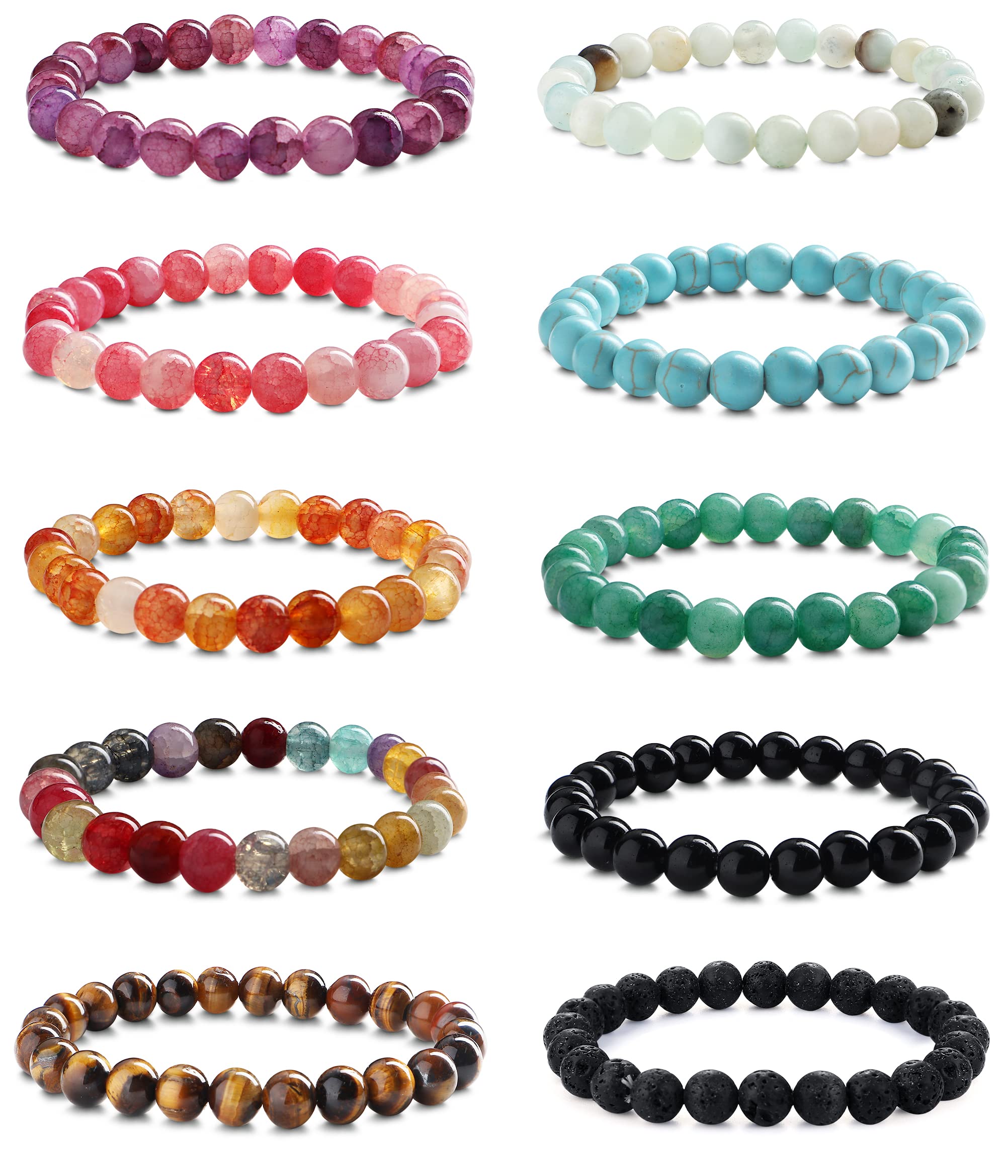 CASSIECA 10Pcs 8MM Natural Beaded Bracelets for Women Men Natural ...