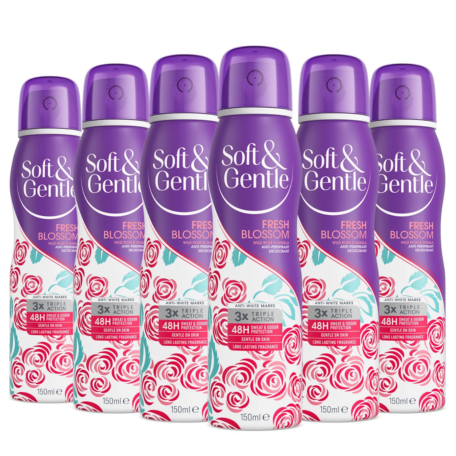 Soft & Gentle Fresh Blossom Antiperspirant Deodorant Spray 150ml x 6 ...
