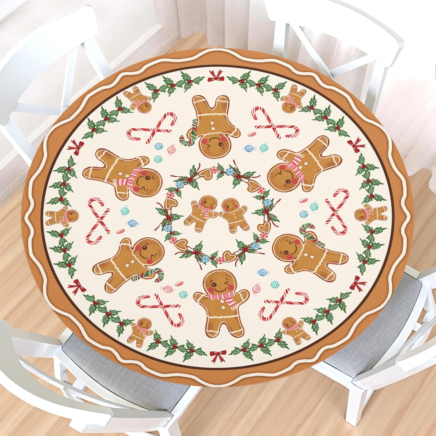 Amazon.com: Christmas Gingerbread Man Round Fitted Tablecloth with ...