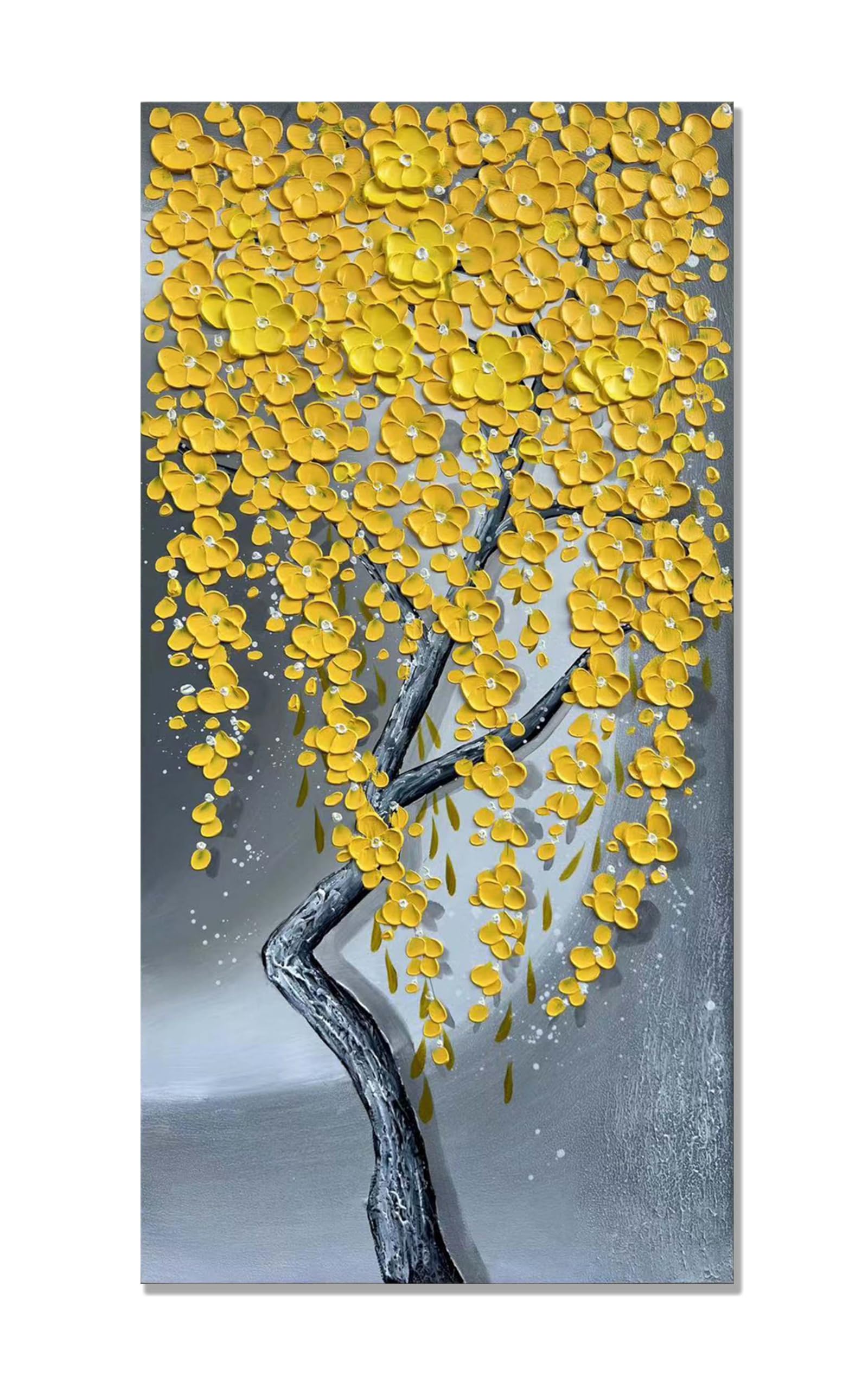 Oil Paintings Wall Art 3D Yellow Tree of Life, Modern Thick Textured ...