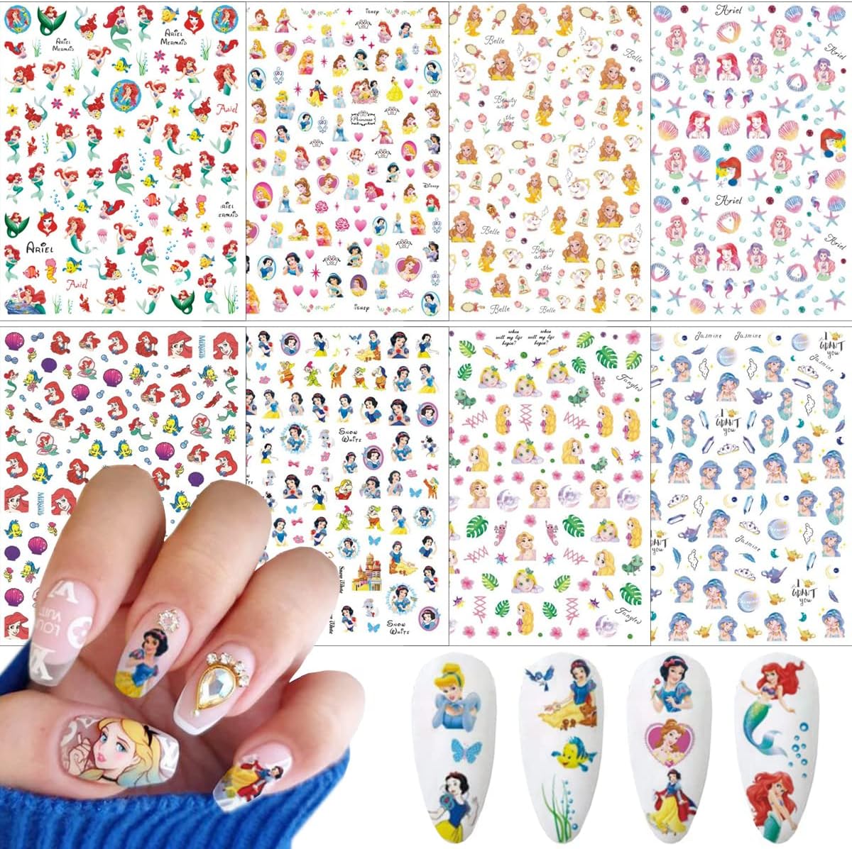 Amazon.com: 8 Sheets Cute Cartoon Nail Art Stickers Decals 3D Self ...