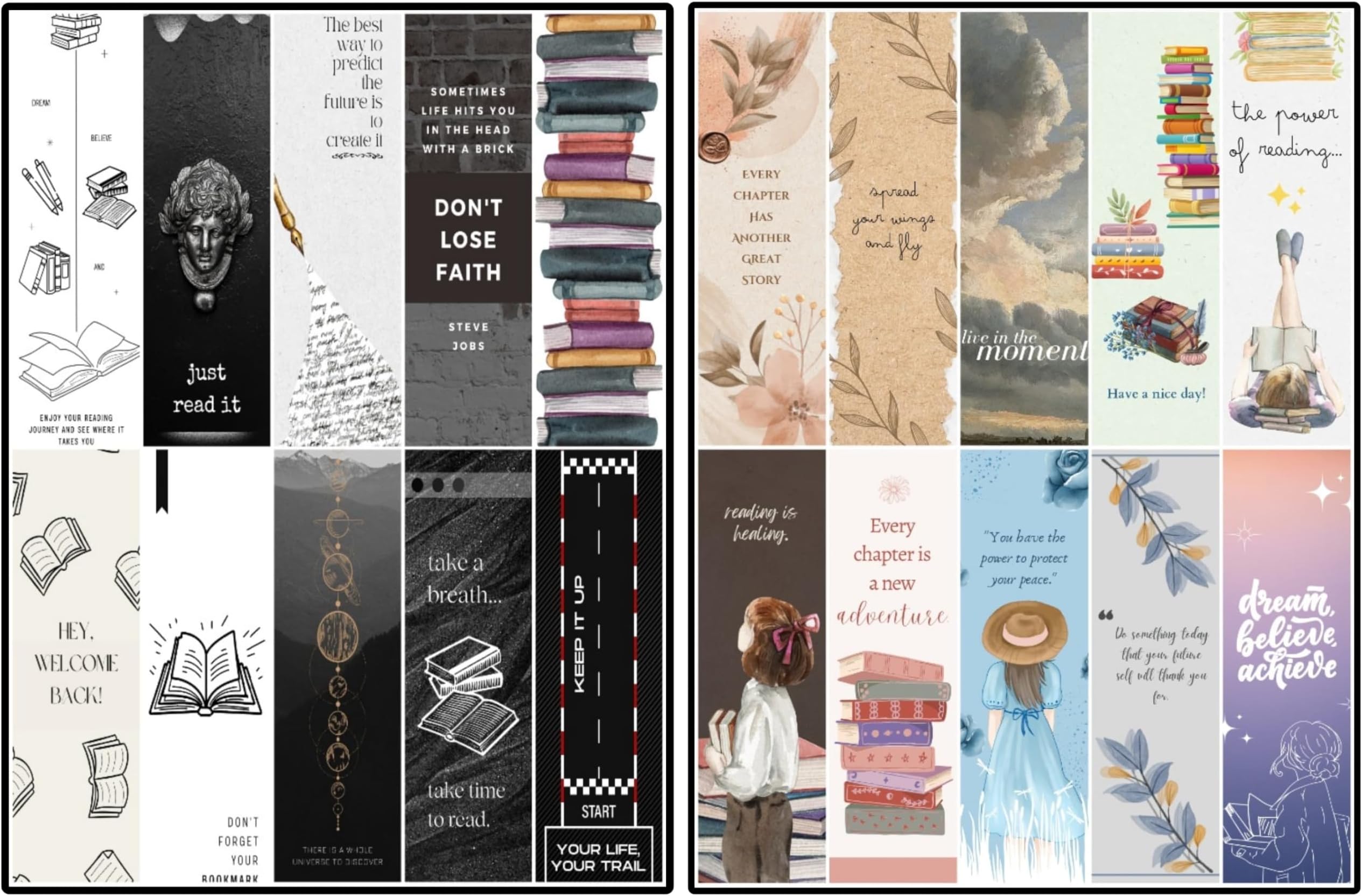 CJ's Motivational Set of 10 & Black and White Bookmark Set of 10 with 2 ...