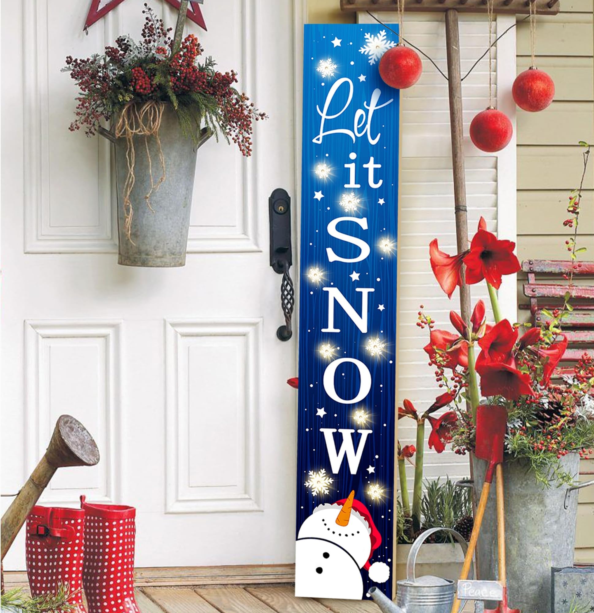 Amazon.com : Lighted Wooden Welcome Porch Sign,Let It Snow Merry ...