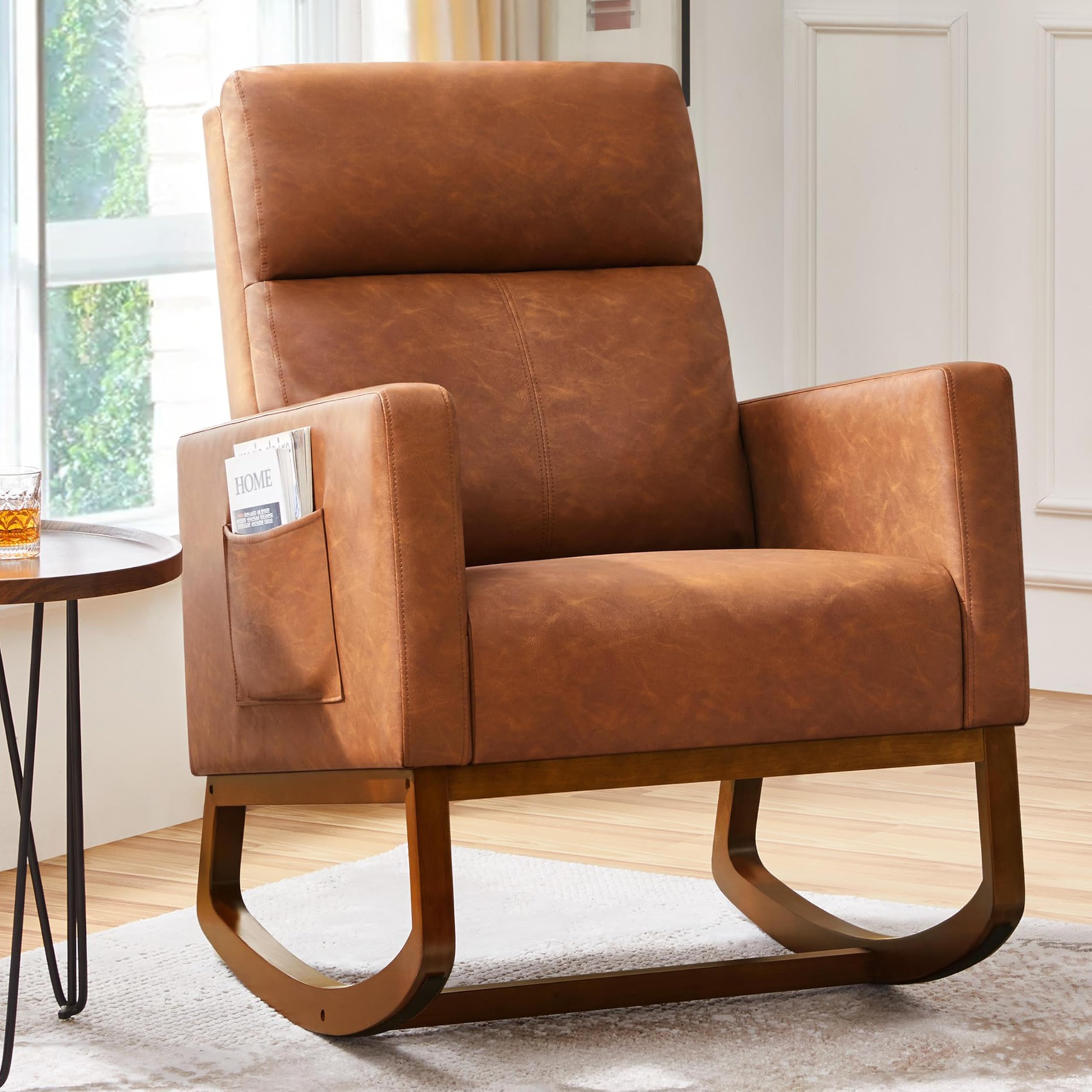 Yaheetech Leather Glider Chair, Modern Rocking Chair, Nursery Faux ...