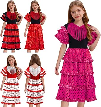 Amazon.com: iiniim Kids Girls Spanish Flamenco Dress Polka Dots Gypsy ...