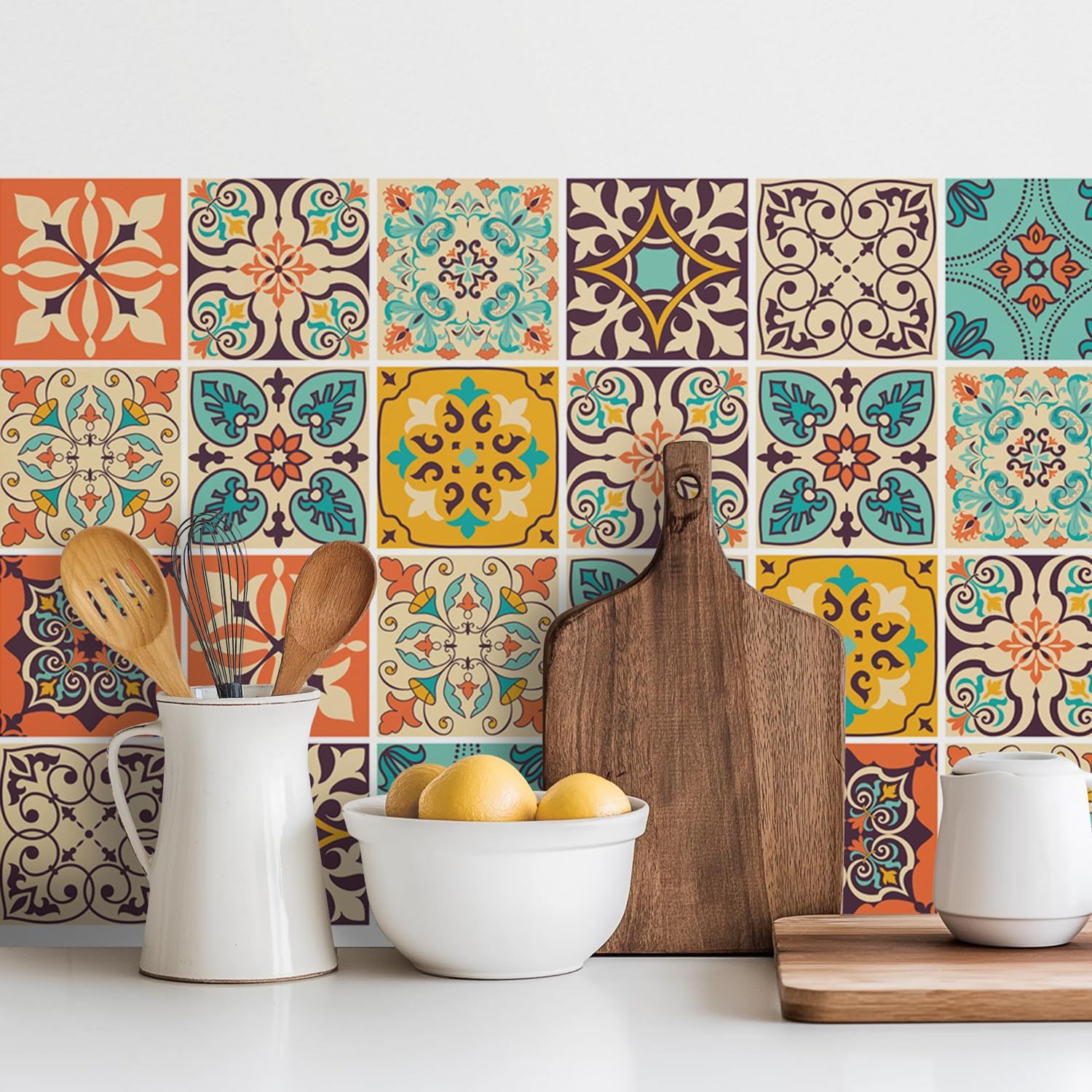 Amazon.com: meihea Vintage Moroccan Bohemian Tile Stickers 30 PC Pack ...