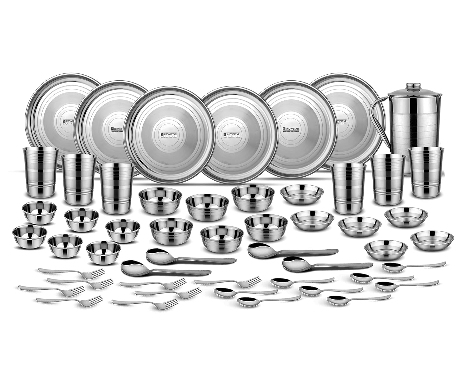 Snowstar Stainless Steel Dinner Set of 51-Pieces, Silver - Heavy Guage ...