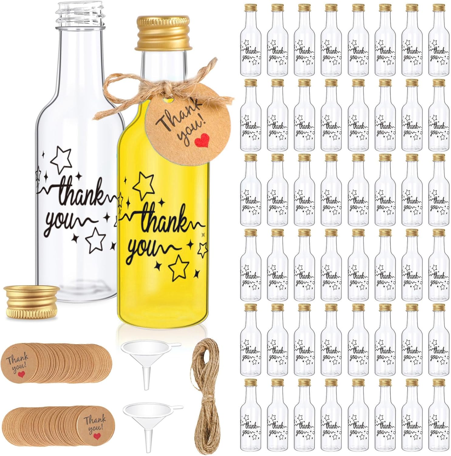 AerWo 50 Pack Mini Shot Bottles with Lids, 50ml Small Plastic Bottles ...