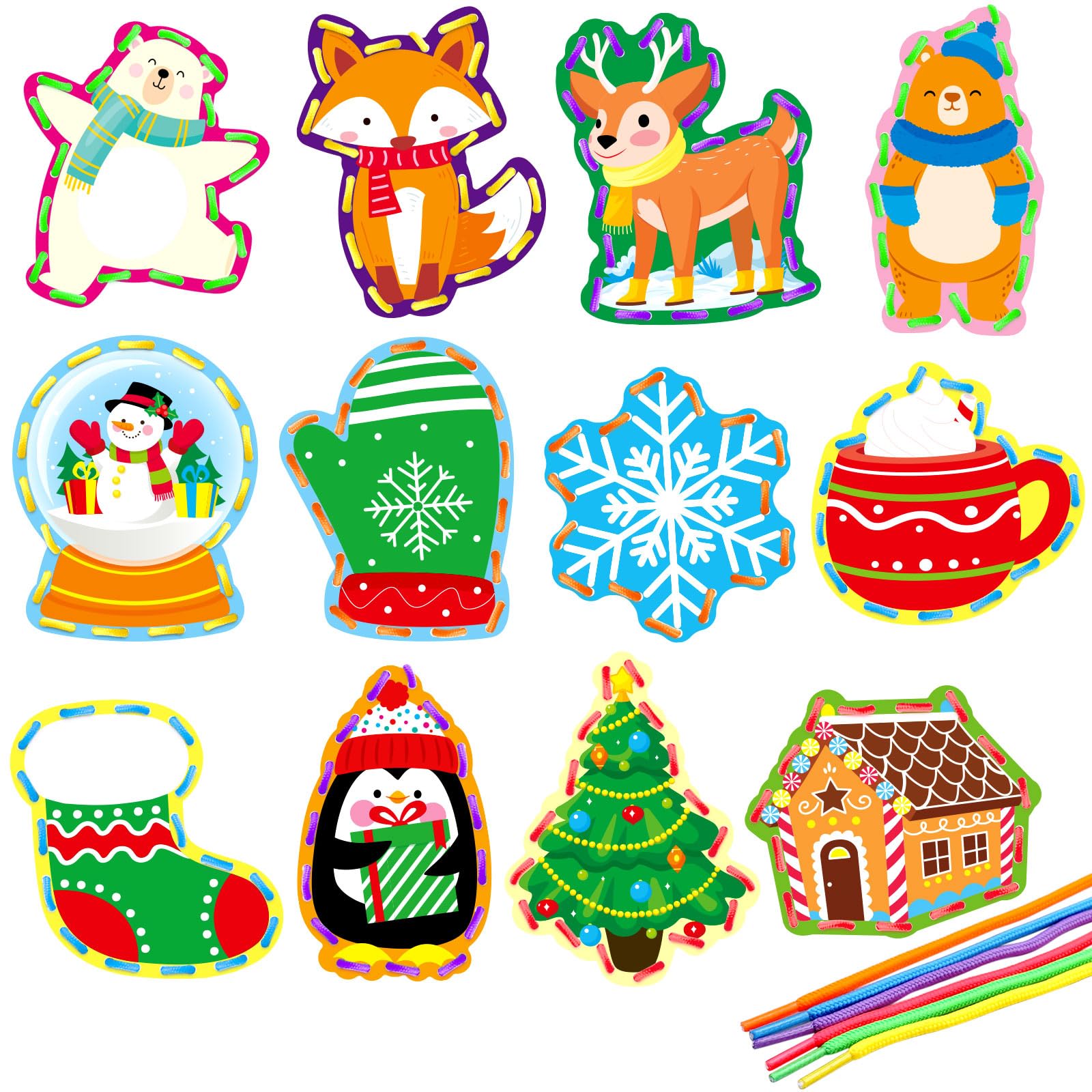 Amazon.com: Winter Animal Lacing Cards 12 Packs Sewing Kits for Kids ...