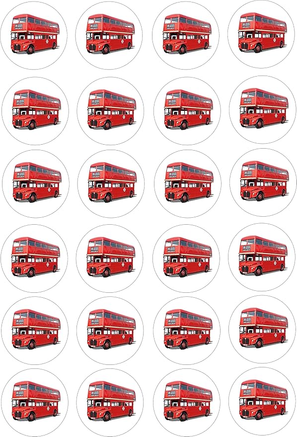 24 edible London Bus party decorations Style Cupcake Cake Toppers Wafer ...