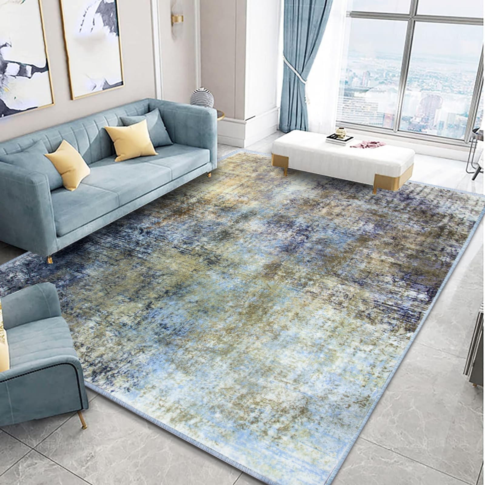 HOMFINE Area Rug for Living Room - Square Modern Cubic Washable Area ...