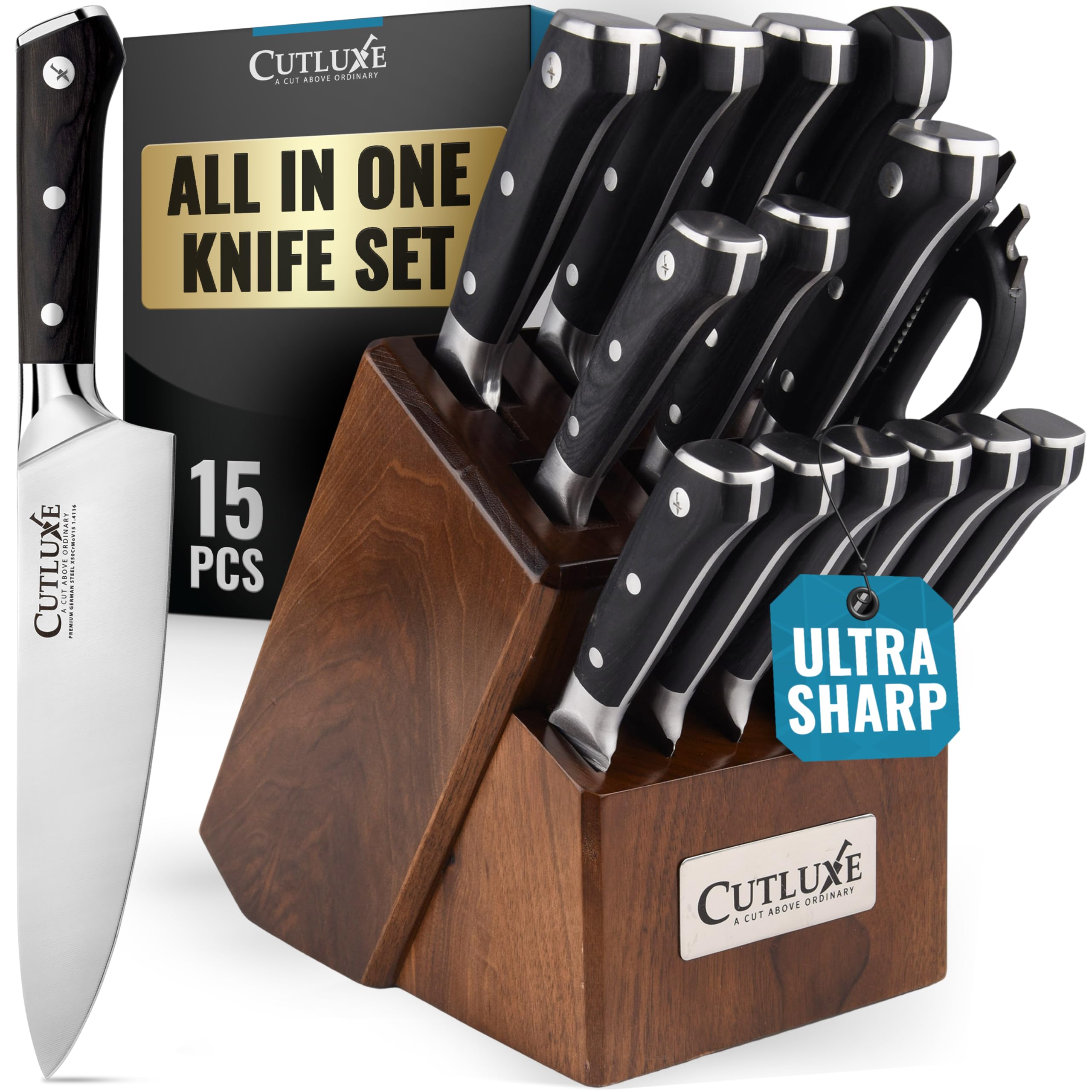 Amazon.com: Cutluxe Knife Set with Block – 15-Piece Knives Set for ...