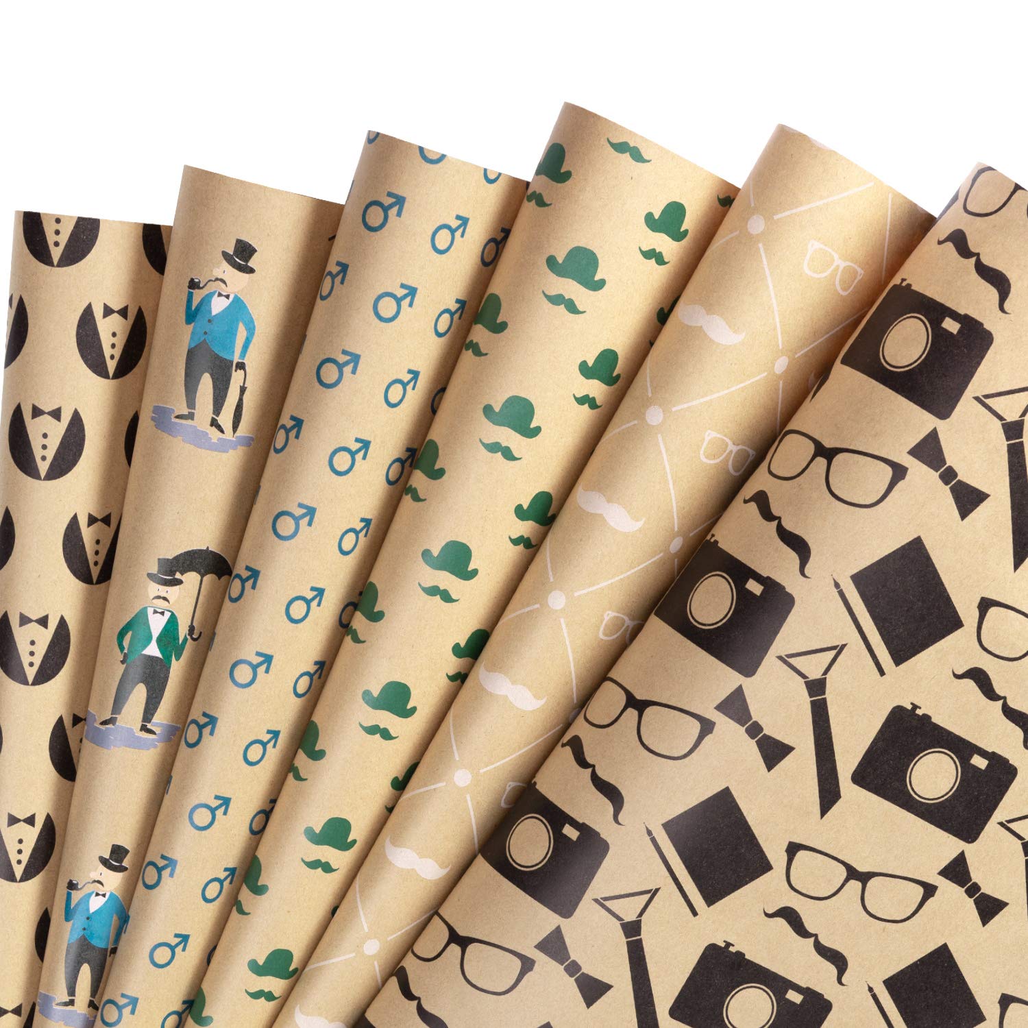 Buy RUSPEPA Kraft Wrapping Paper Sheets - Gentlemen Theme Retro Design ...