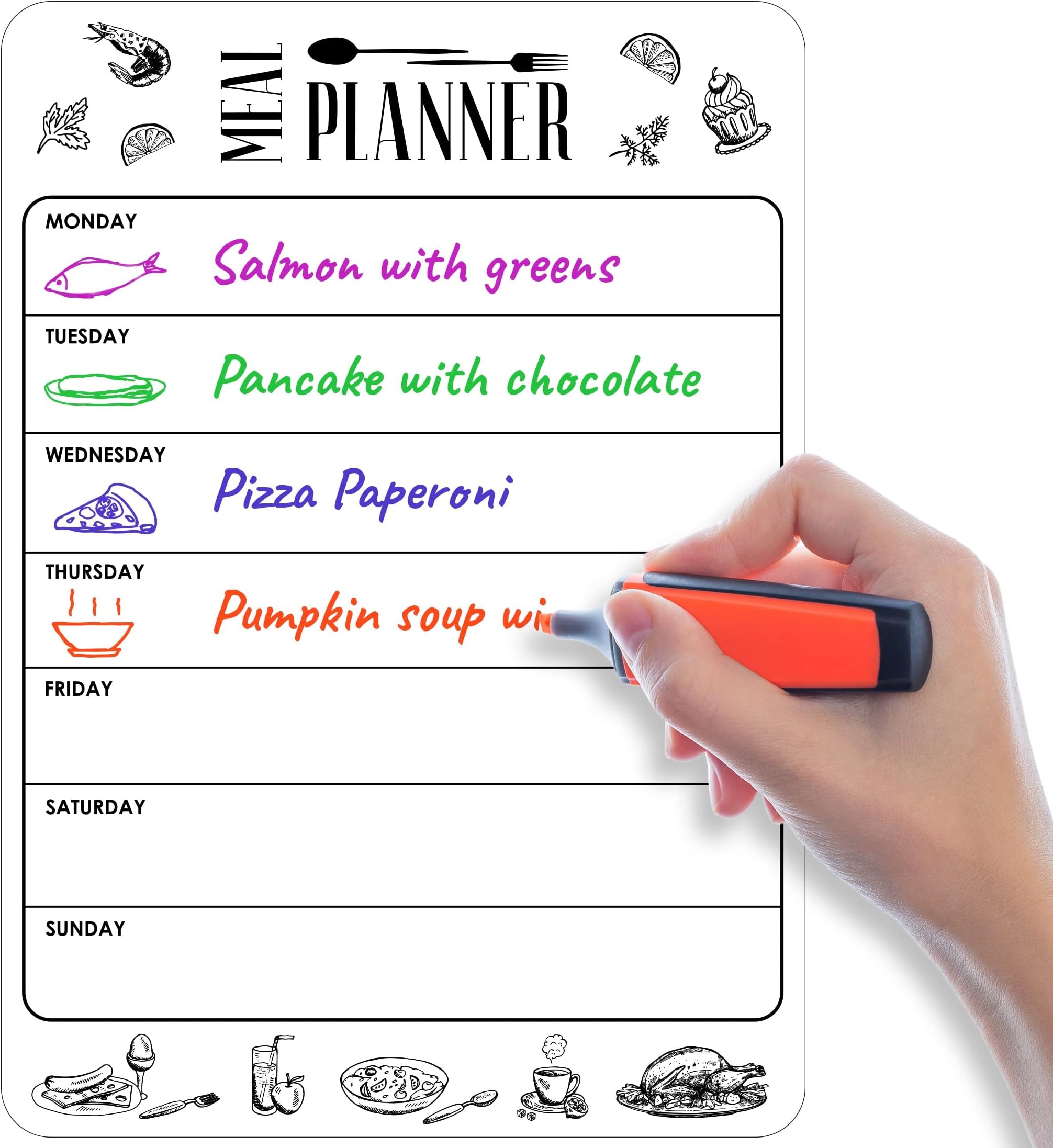 Magnetic Meal Planner and Grocery List for Refrigerator Dry Erase (Size ...