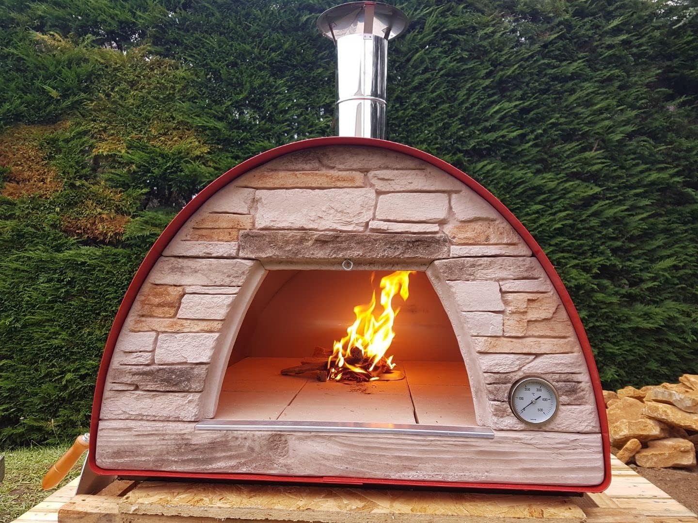 Four à Bois Maximus Arena Rouge - Idéal pour une Cuisson au Feu de Bois ...