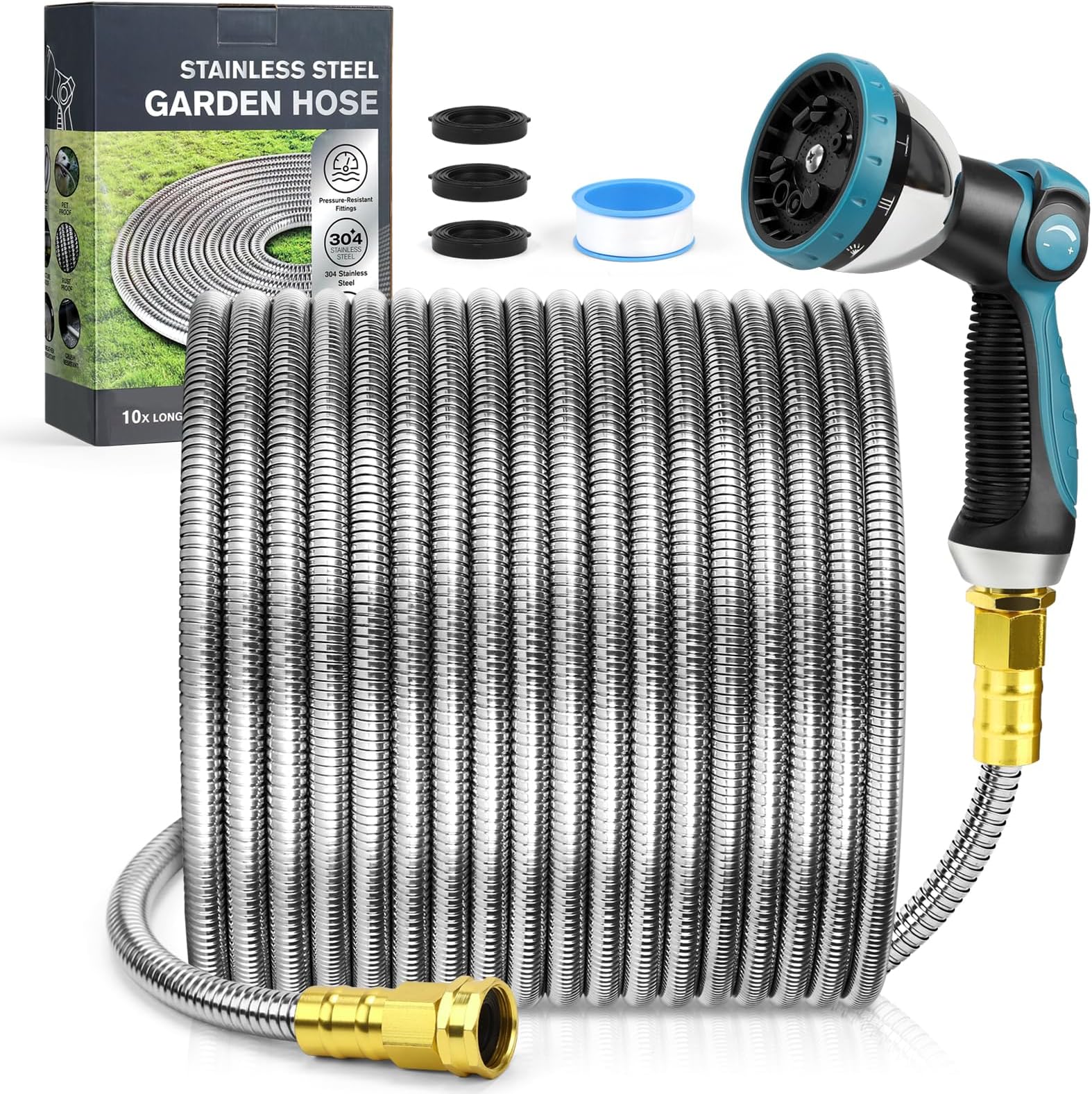 Amazon.com: Aettechgd Garden Hose 100FT, 304 Stainless Steel Heavy Duty ...