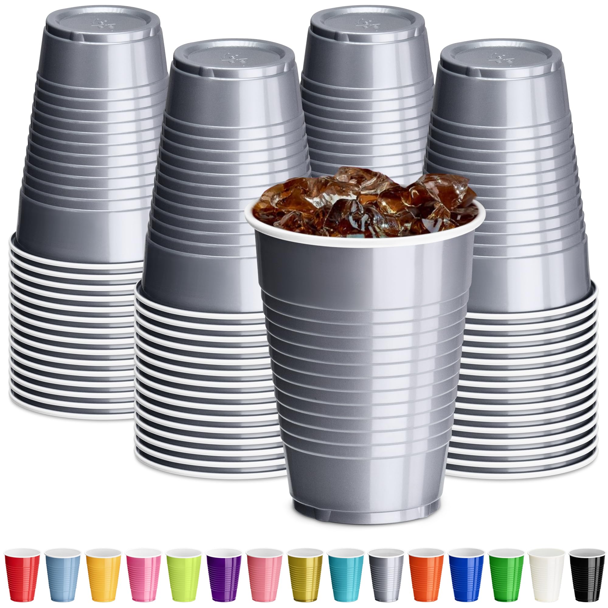 Amazon.com: DecorRack Gray Plastic Cups, 12 oz Disposable Cups ...