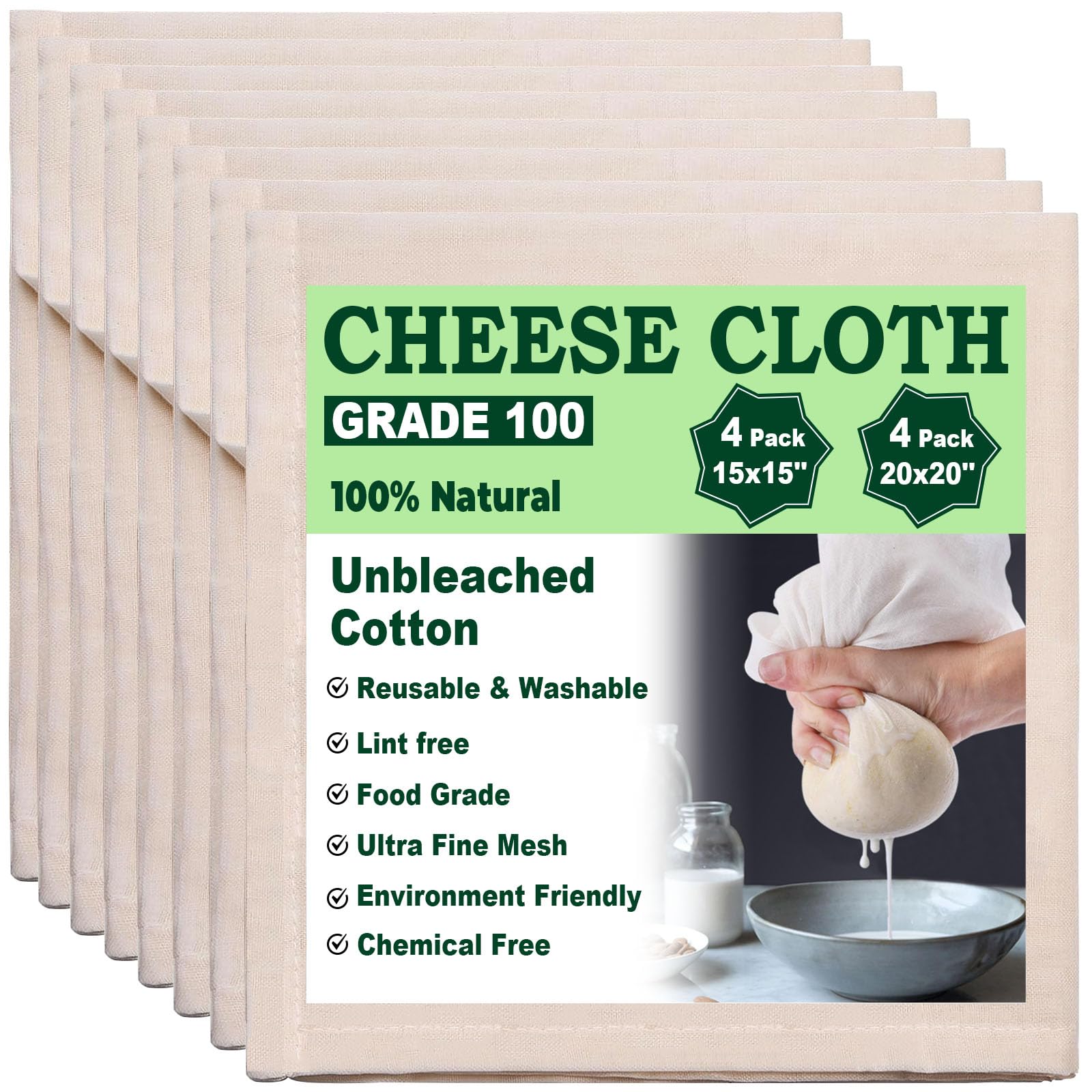 Amazon.com: Cheese Cloths for Straining, 8 Pack Grade 100 Unbleached ...