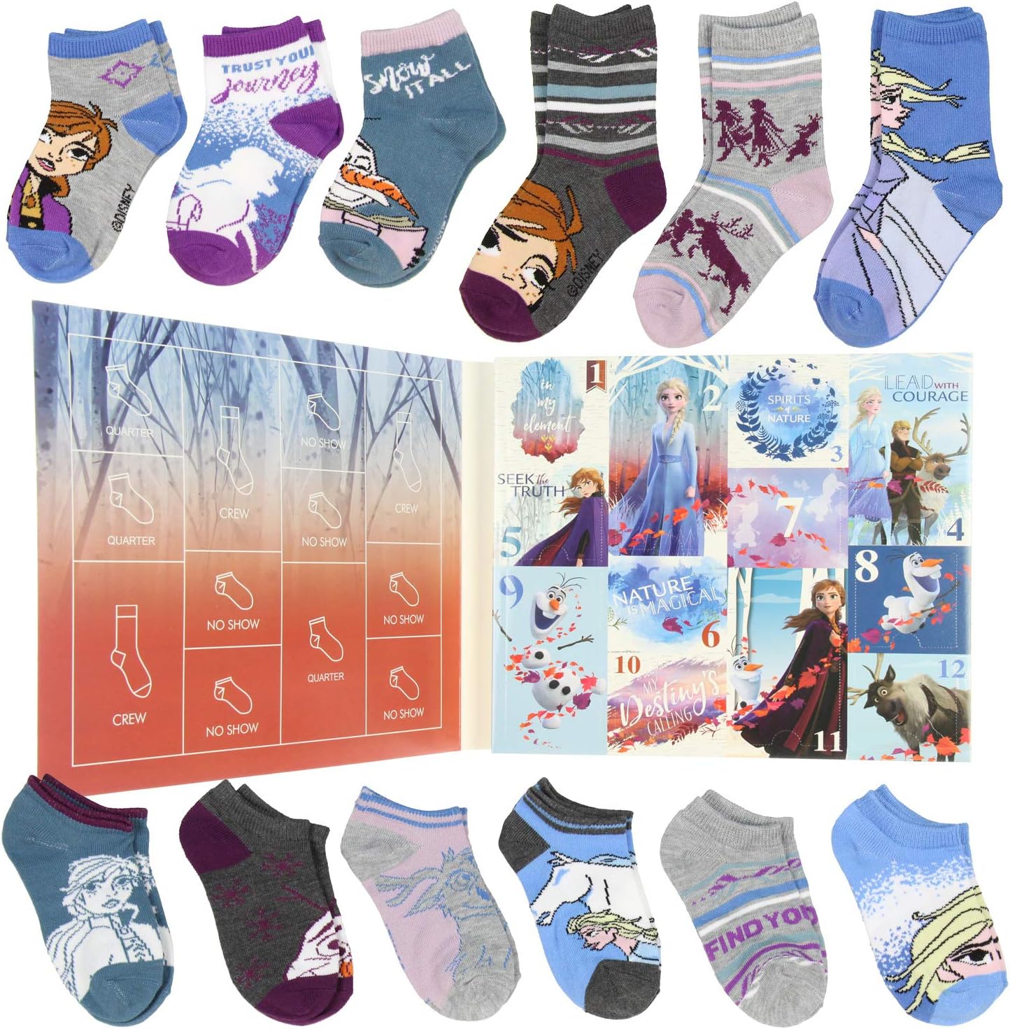 Disney Frozen II Girls 12 Days of Socks Holiday Advent Calendar (4/6 ...