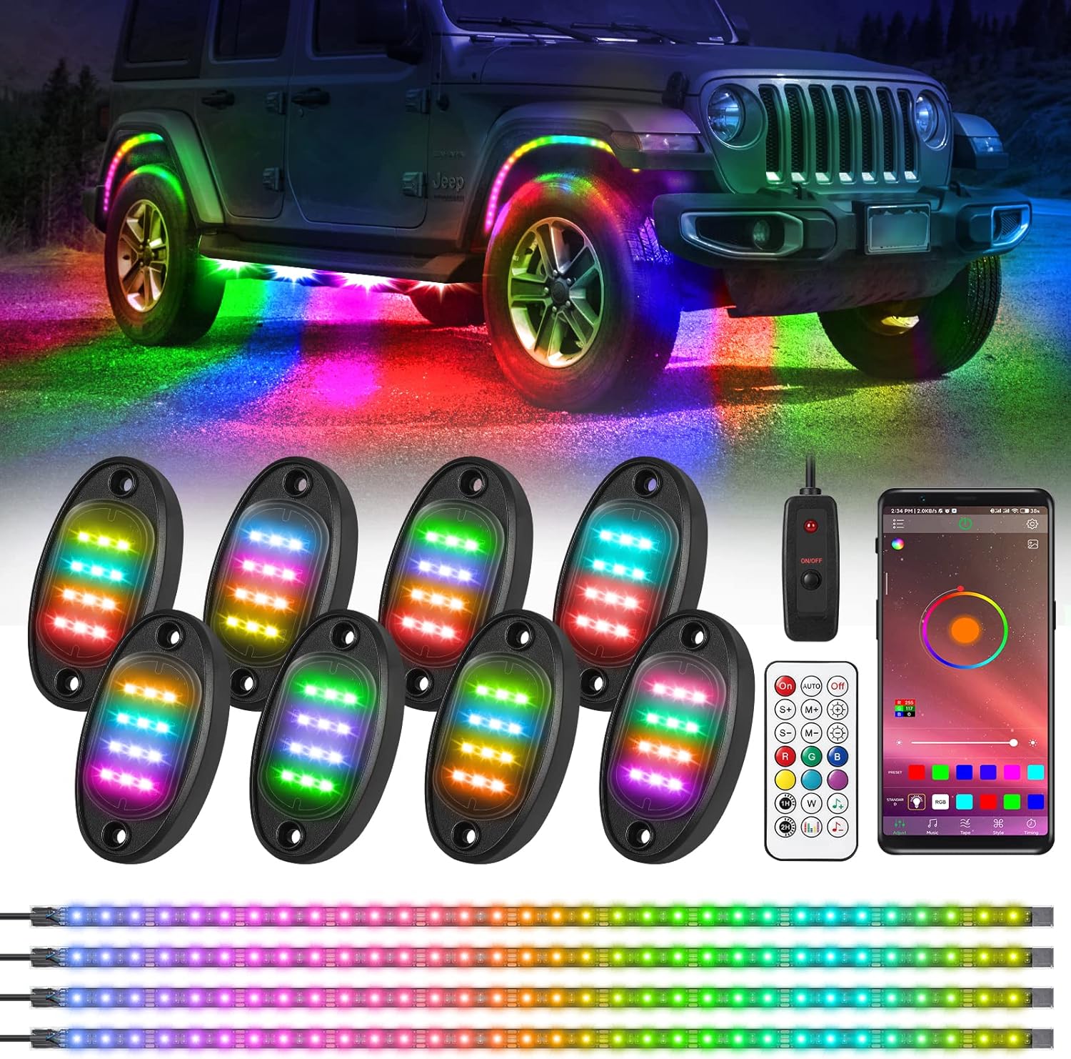 Amazon.com: 8Pods Dreamcolor RGB+IC LED Rock Lights Kit and 4 Strips ...