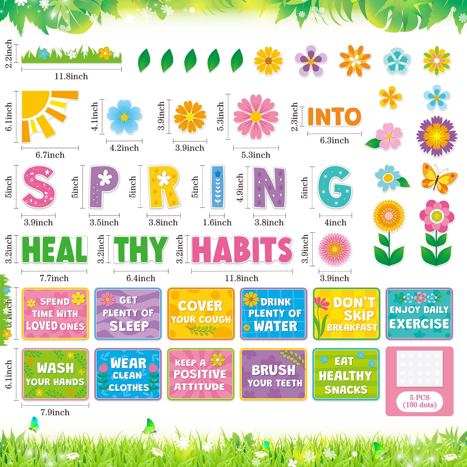 Snapklik.com : 60 Pcs Spring Healthy Bulletin Board Decorations Set ...