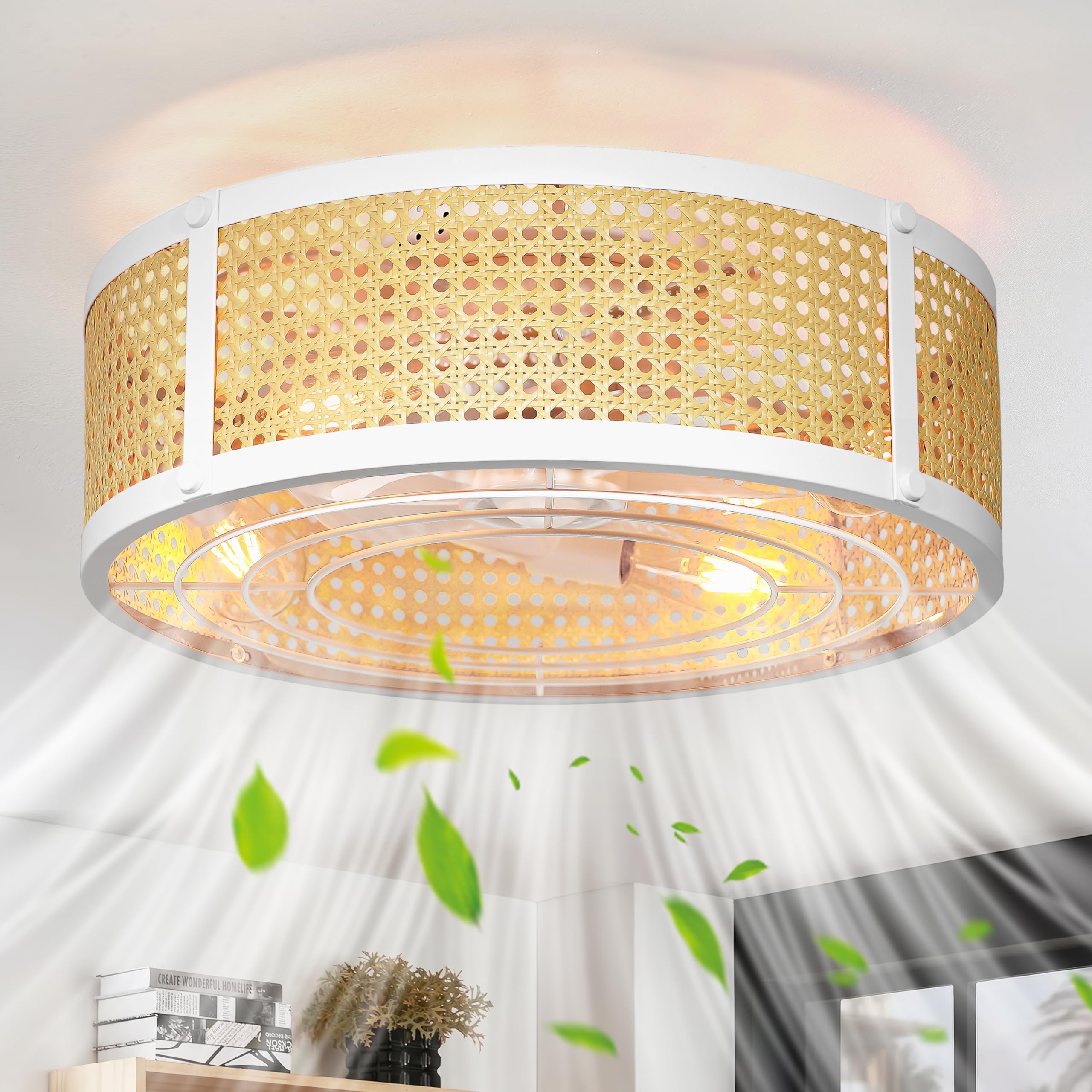 Coolbull Boho Ceiling Fans with Lights and Remote - 19'' Flush Mount ...