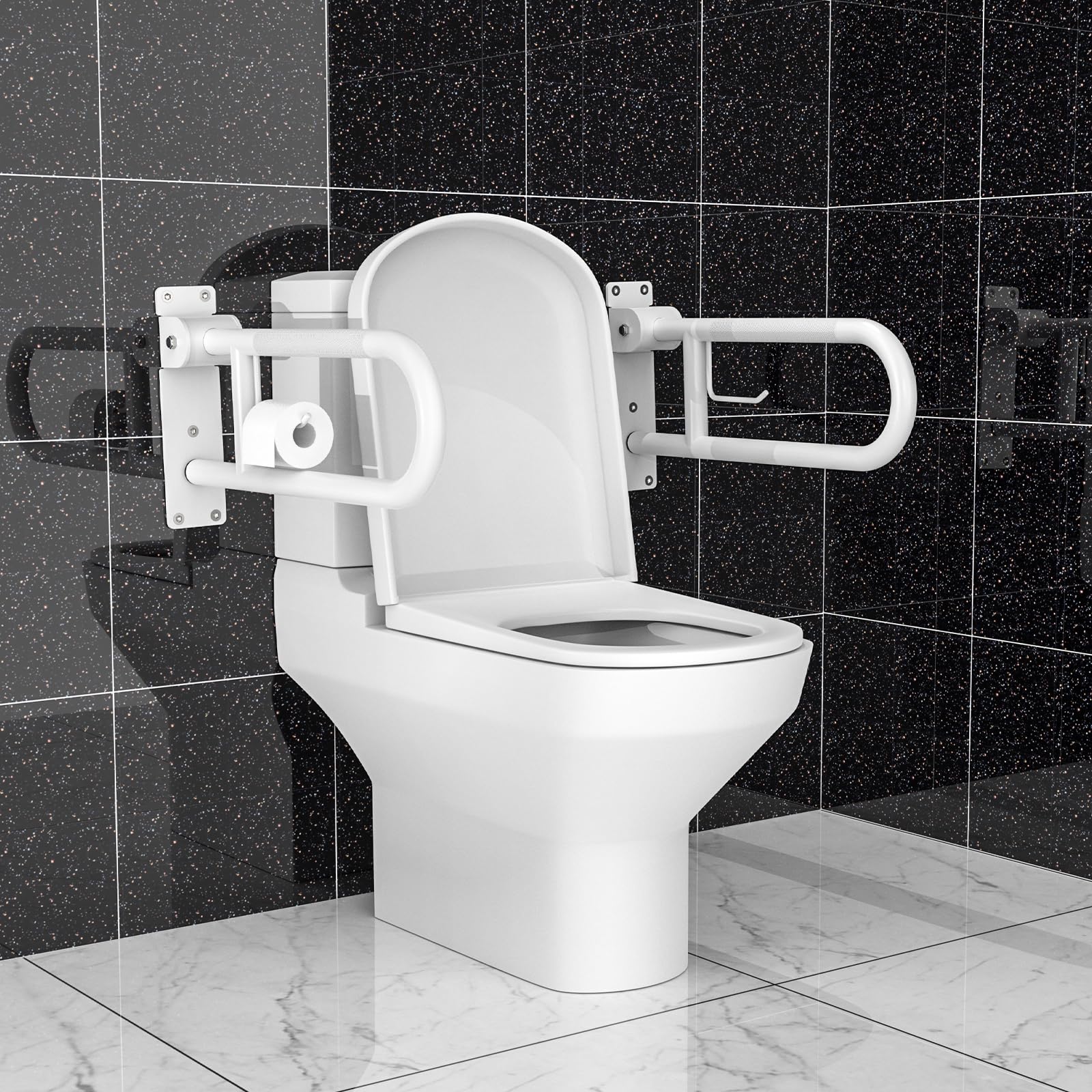 U Shaped Toilet Grab Bar 22.4 Inch, Munzong White Anti-Slip Support ...