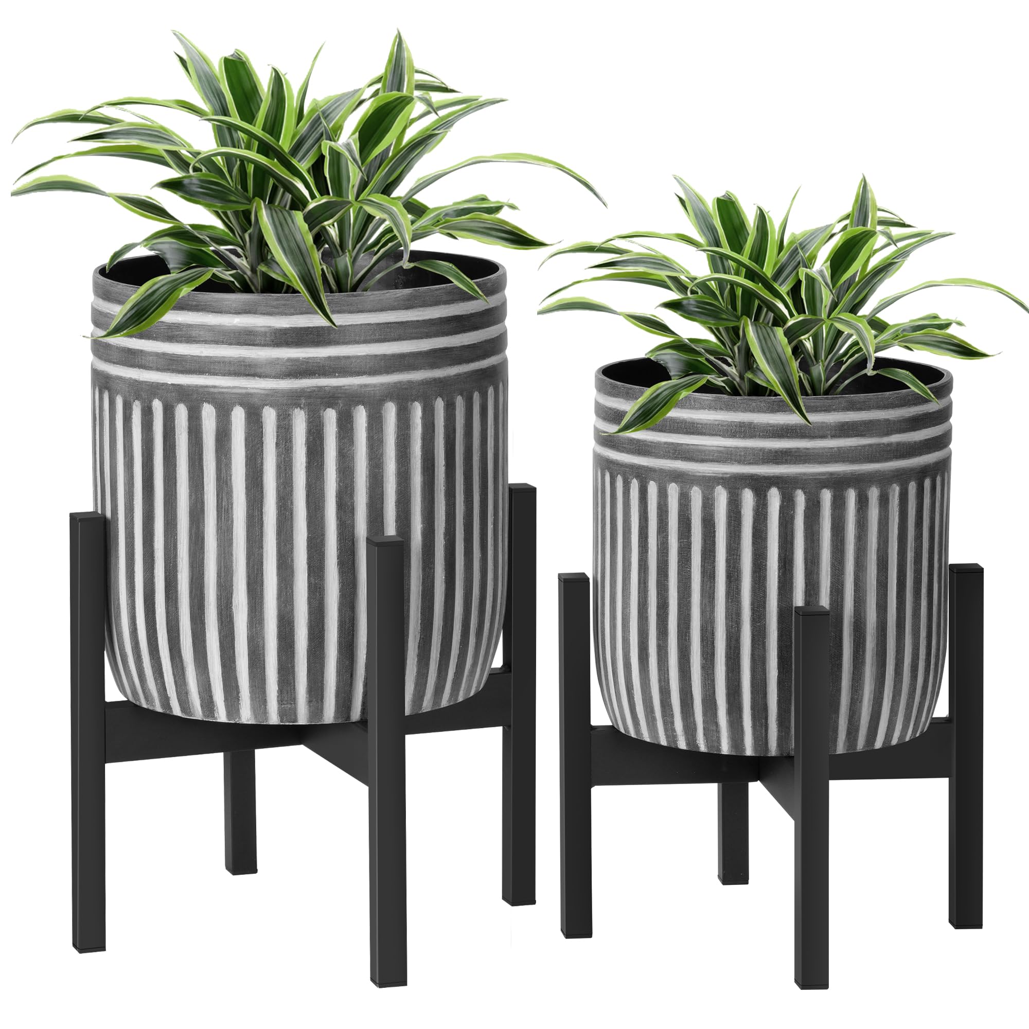 Amazon.com: Lynxor Plant Pot with Stand, Set of 2 Modern Flower Pots ...