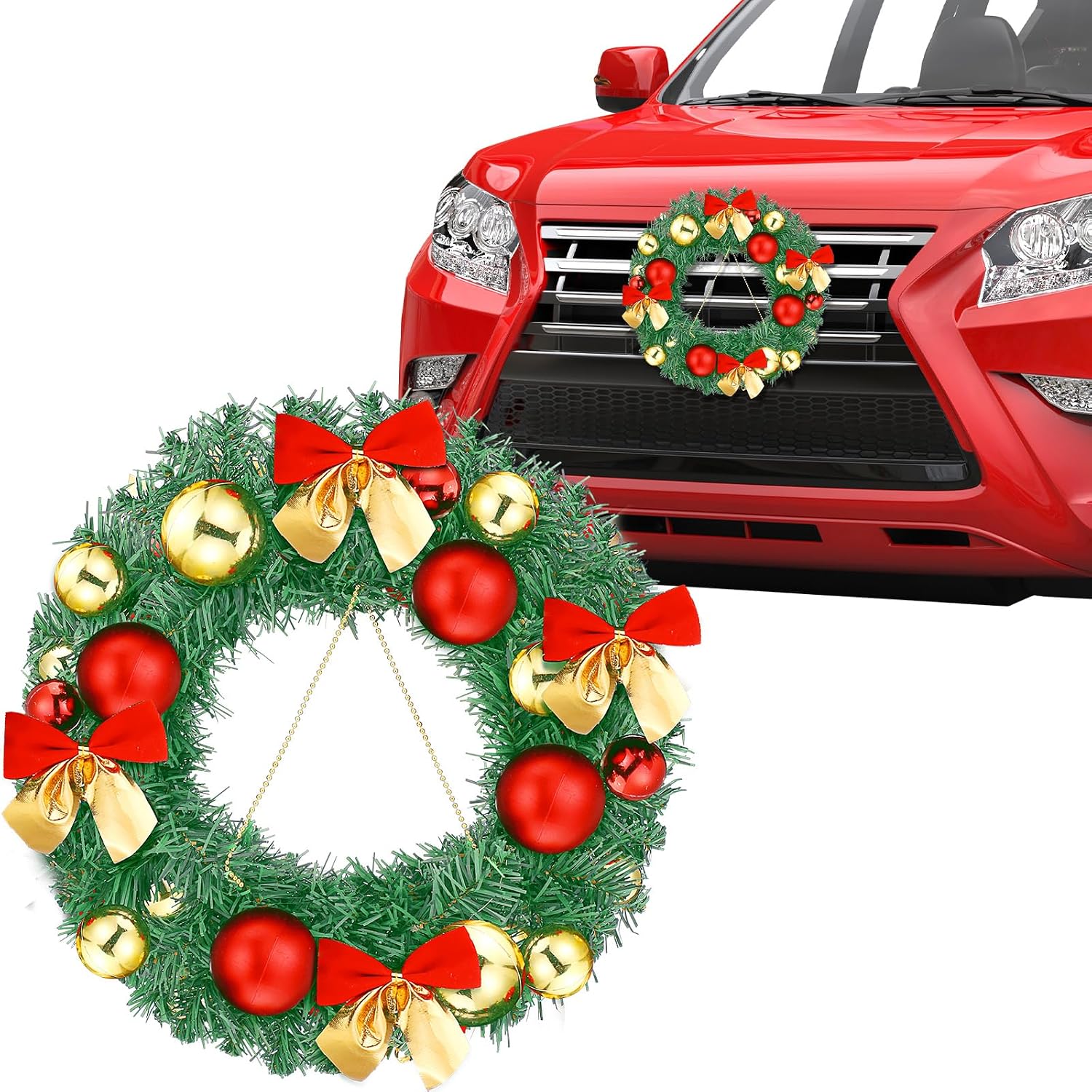 Amazon.com: Knitgrip Christmas Car Wreath 11.81 Inch Large Artificial ...
