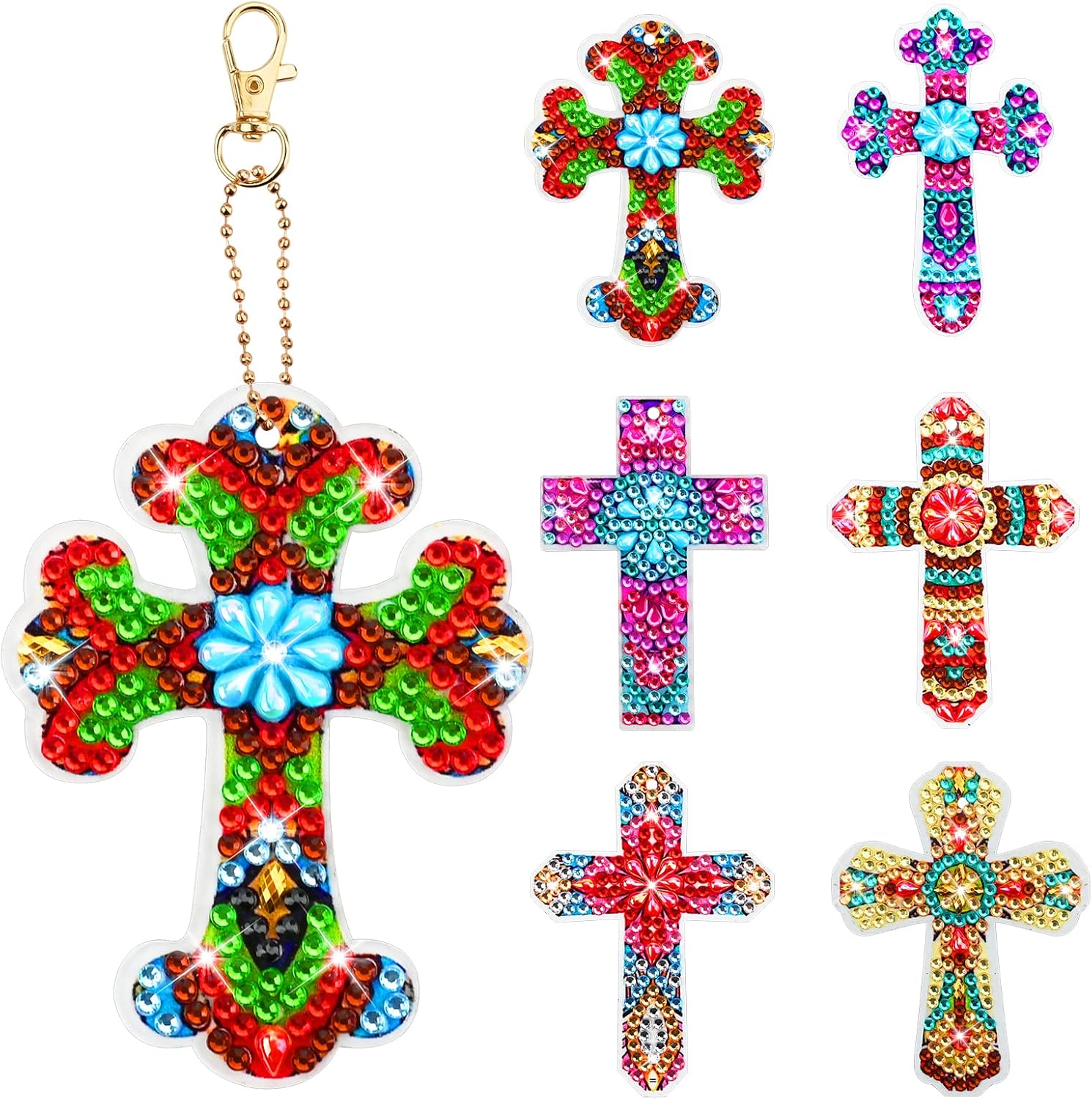 Gukasxi 6 Pcs Diamond Painting Cross Key Chains Double Sided Cross ...