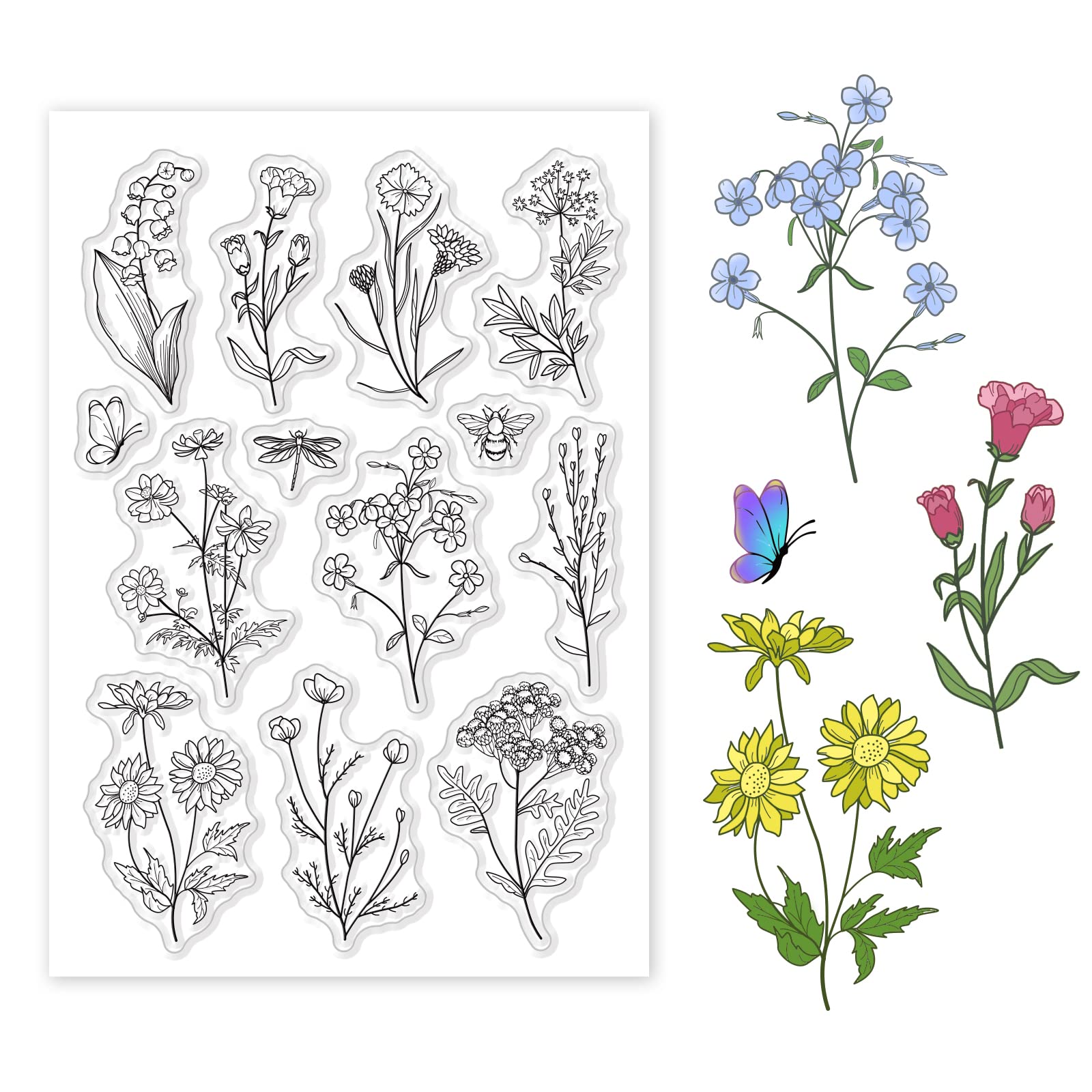 GLOBLELAND Wild Flower Clear Stamps for Card Making Decorative Vintage ...