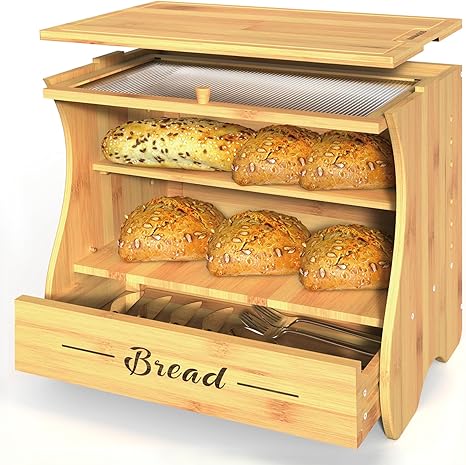 Amazon.com: Lnrkai Extra Large Bread Box for Kitchen Countertop, Double ...