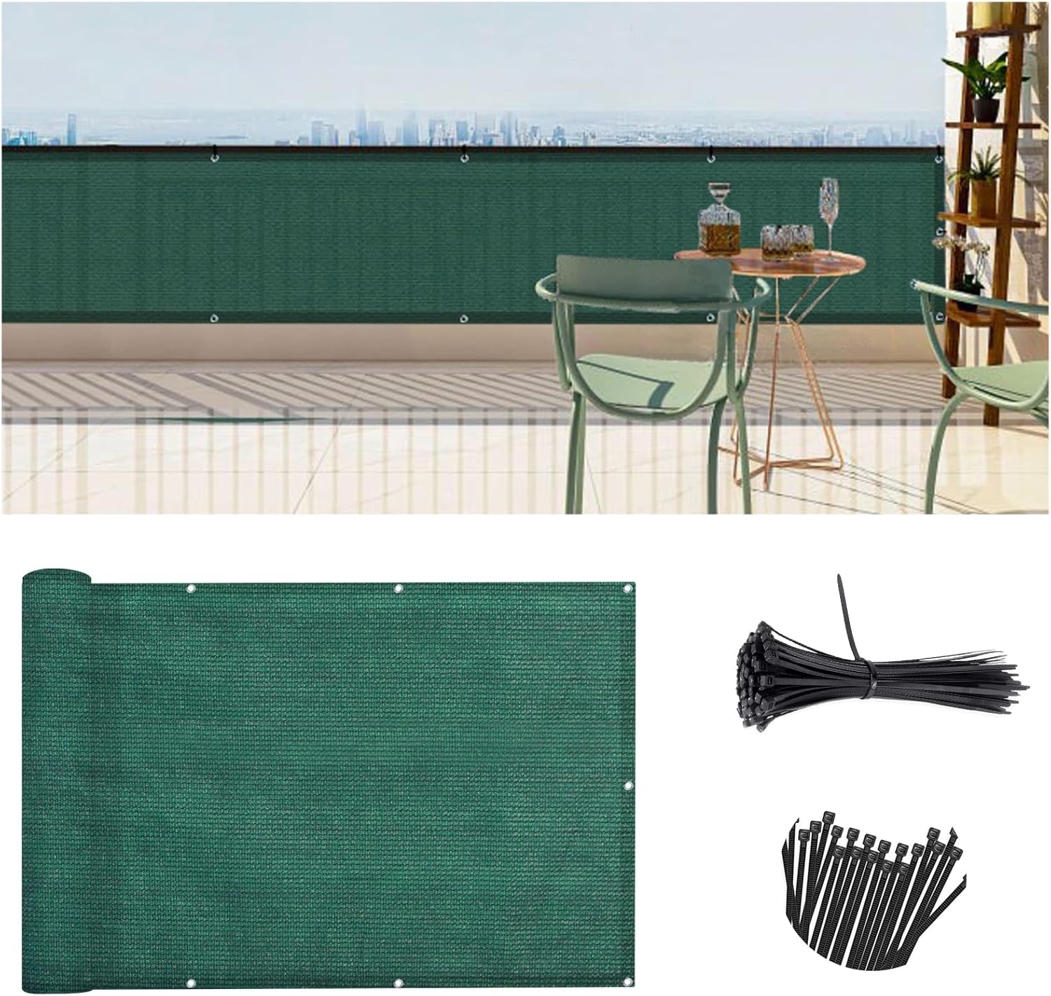 SUNLAX 3'x10' Dark Green Balcony Privacy Screen Fence Windscreen Cover ...
