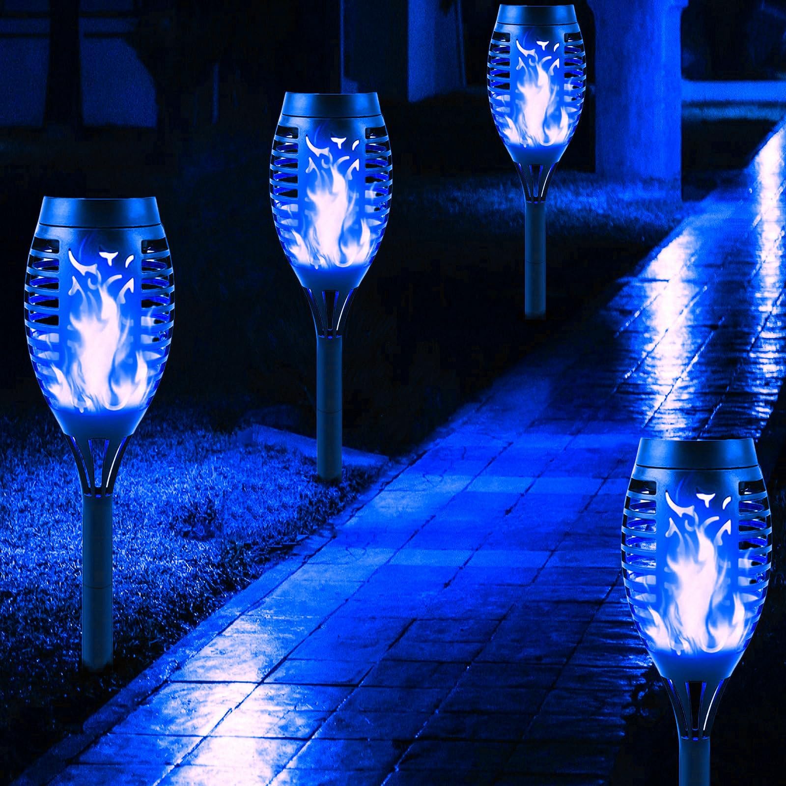 Solar Lights Outdoor Garden, 4 Pack Solar Flame Lights LED Warm ...