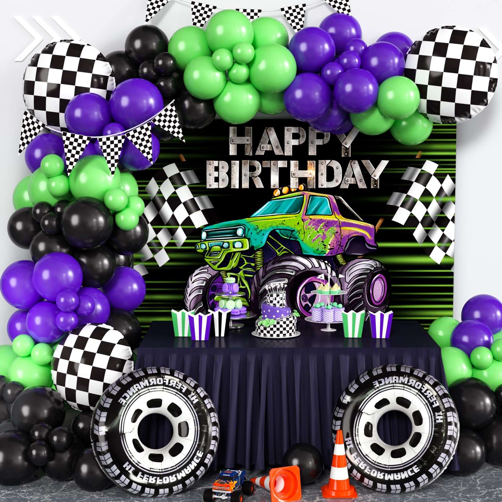Amazon.com: 130Pcs Monster Truck Birthday Decorations Truck Theme ...