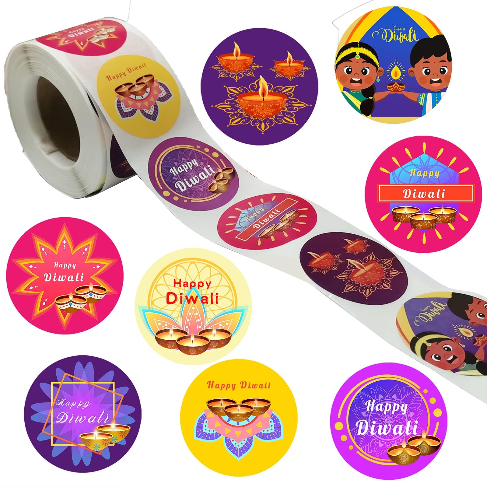 Amazon.com : 500 Pieces Happy Diwali Day Party Decorations Labels Roll ...