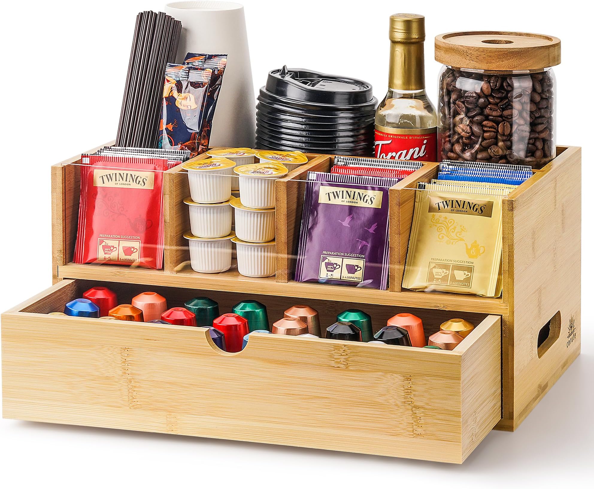 Amazon.com: Dicunoy Coffee Station Organizer, Bamboo Coffee Tea ...