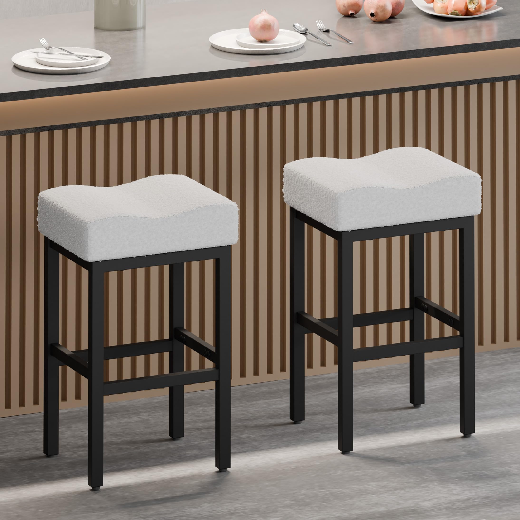 Amazon.com: Grey Bar Stools Set of 2 - 28 Inch Counter Height, Backless ...