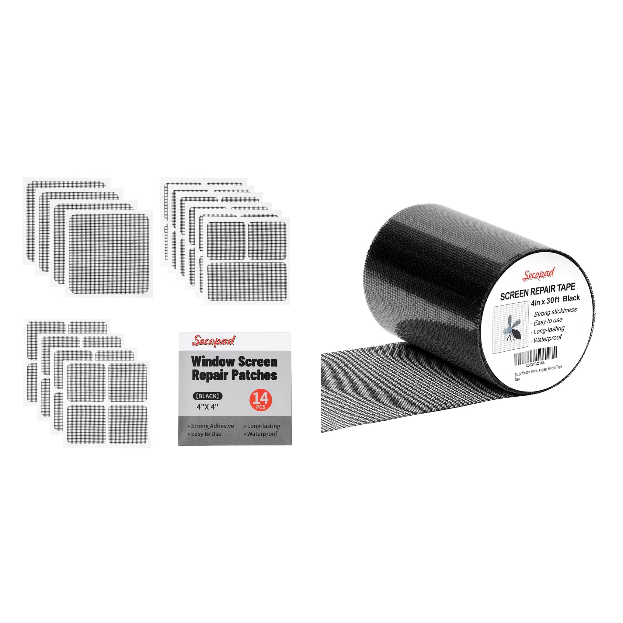 Secopad 14 Sheets 3 Sizes Window Screen Patches and 4in x 30ft Screen ...