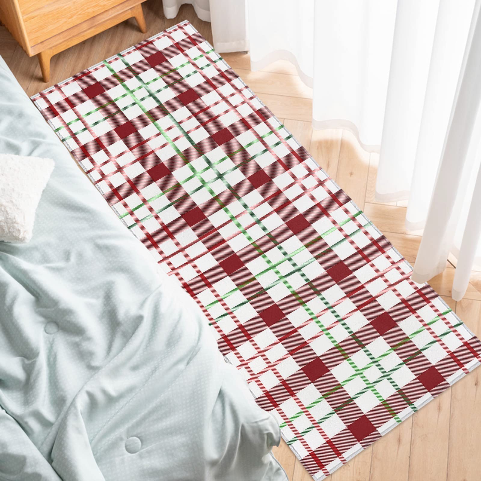 Amazon.com: Christmas Buffalo Plaid Kitchen Rug Runner Rug, Xmas Green ...