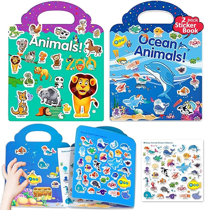 Amazon.com: Reusable Sticker Books for Kids, 2 Sets Travel Removable ...