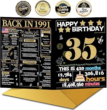 Amazon.com: Joycard 35th Birthday Card with Envelope, 35th Birthday ...