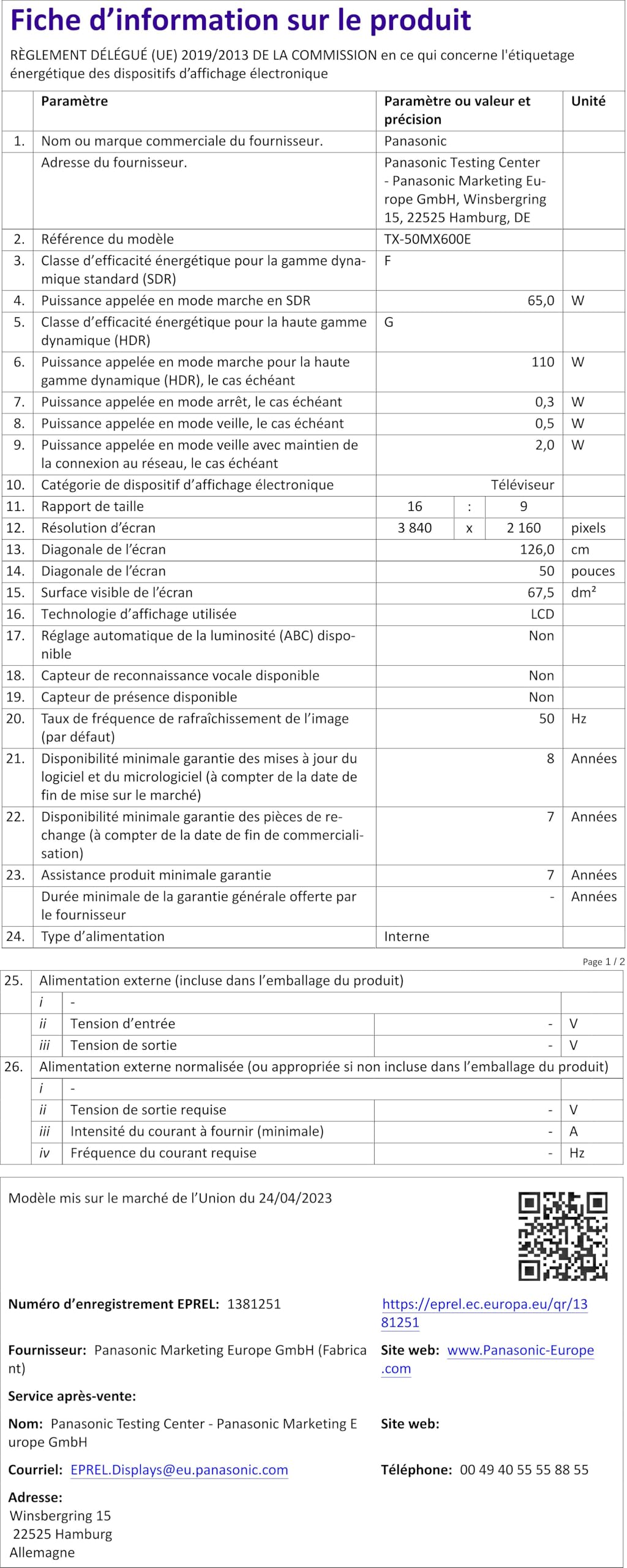 Panasonic TX-50MX600E, 2023 Smart TV 4K Ultra HD LED 50 Pouces, Gamme ...