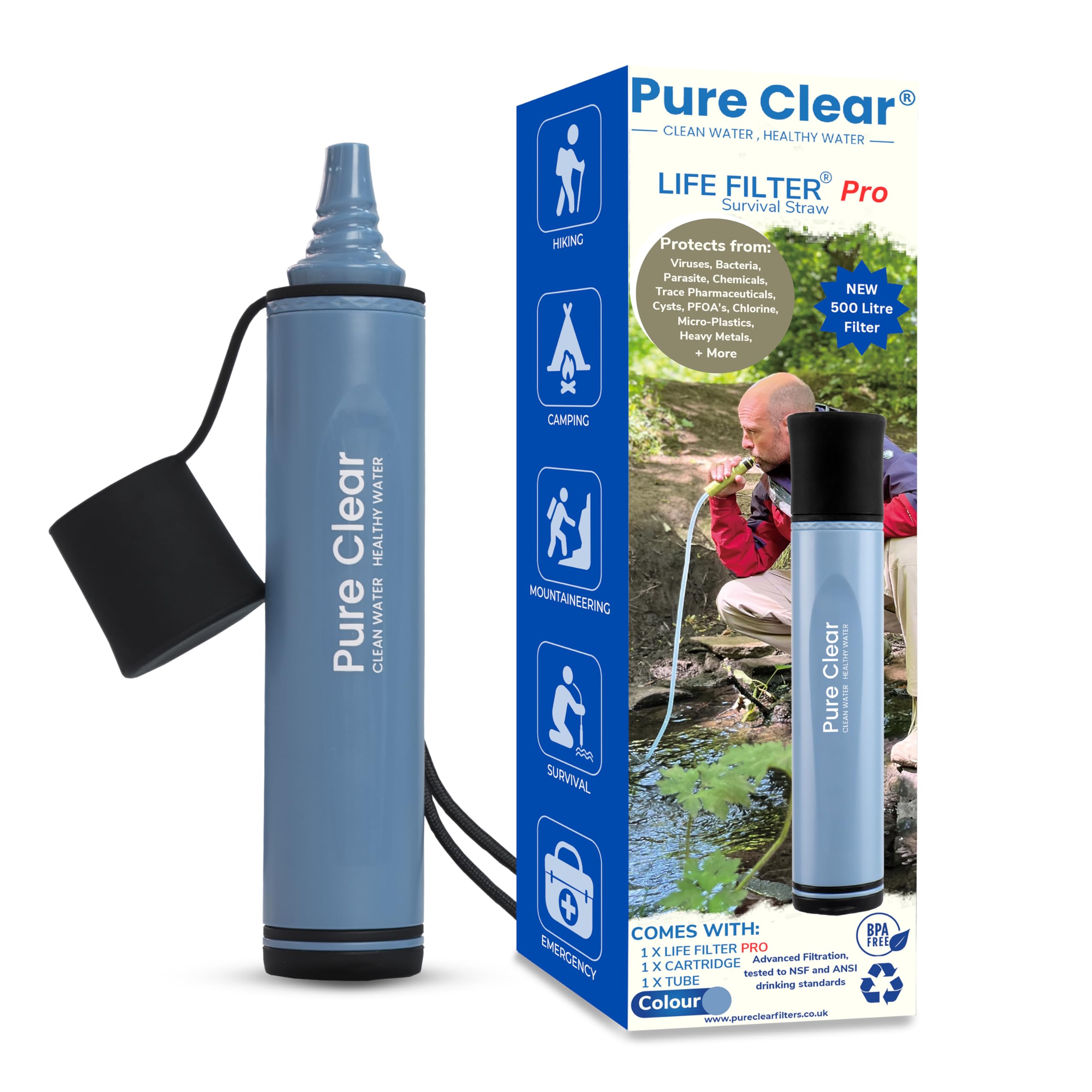 Pure Clear Life Filter Pro – Water Filter Straw Survival & Hiking 500 ...