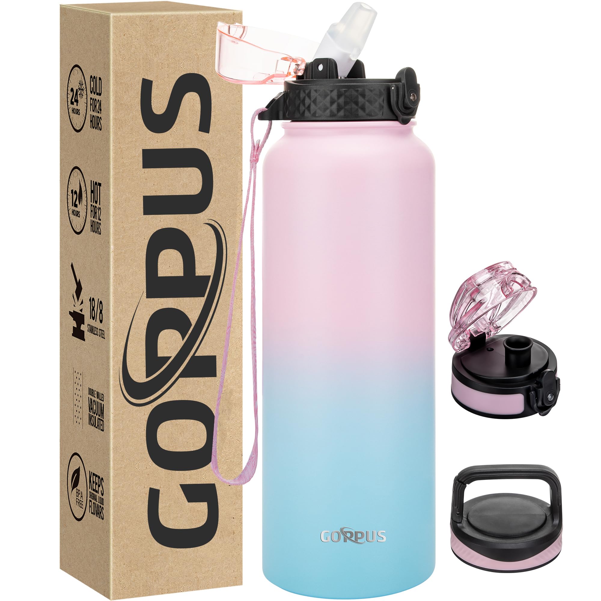 Amazon.com: GOPPUS 40 oz Insulated Water Bottle With Straw Stainless ...