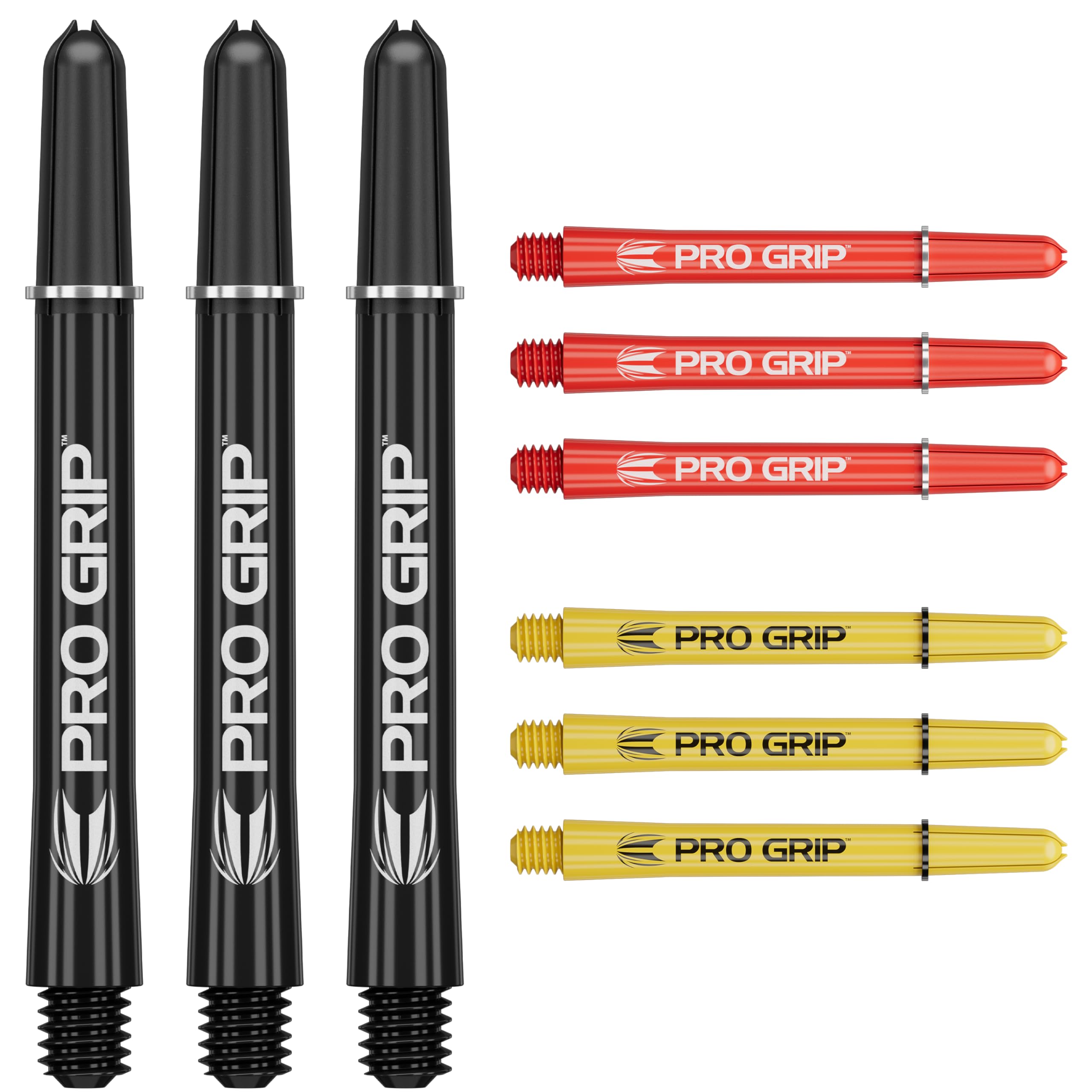 TARGET Darts Pro Grip Shafts Set of 9 | 3 Colours, Black/Yellow/Red ...