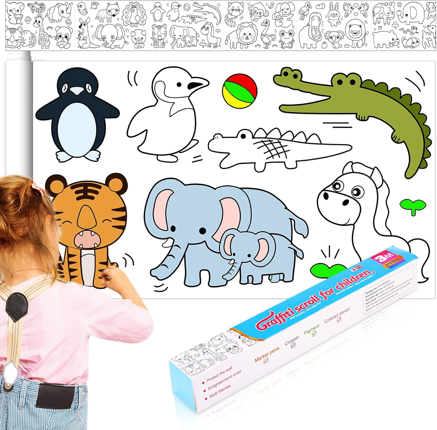 3M Children's Drawing Roll, Coloring Paper Roll for Kids, Drawing Paper ...
