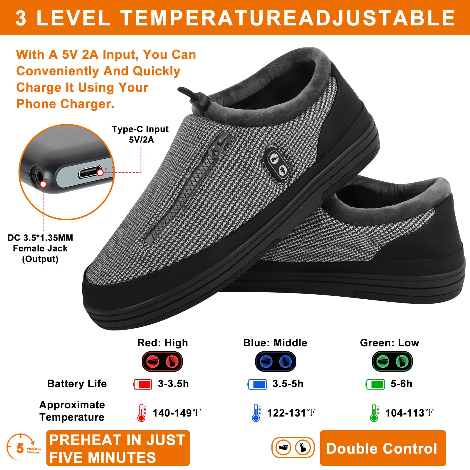 Free-Moving Foot Warmer, Kamlif Rechargeable Electric Shoes for Men ...